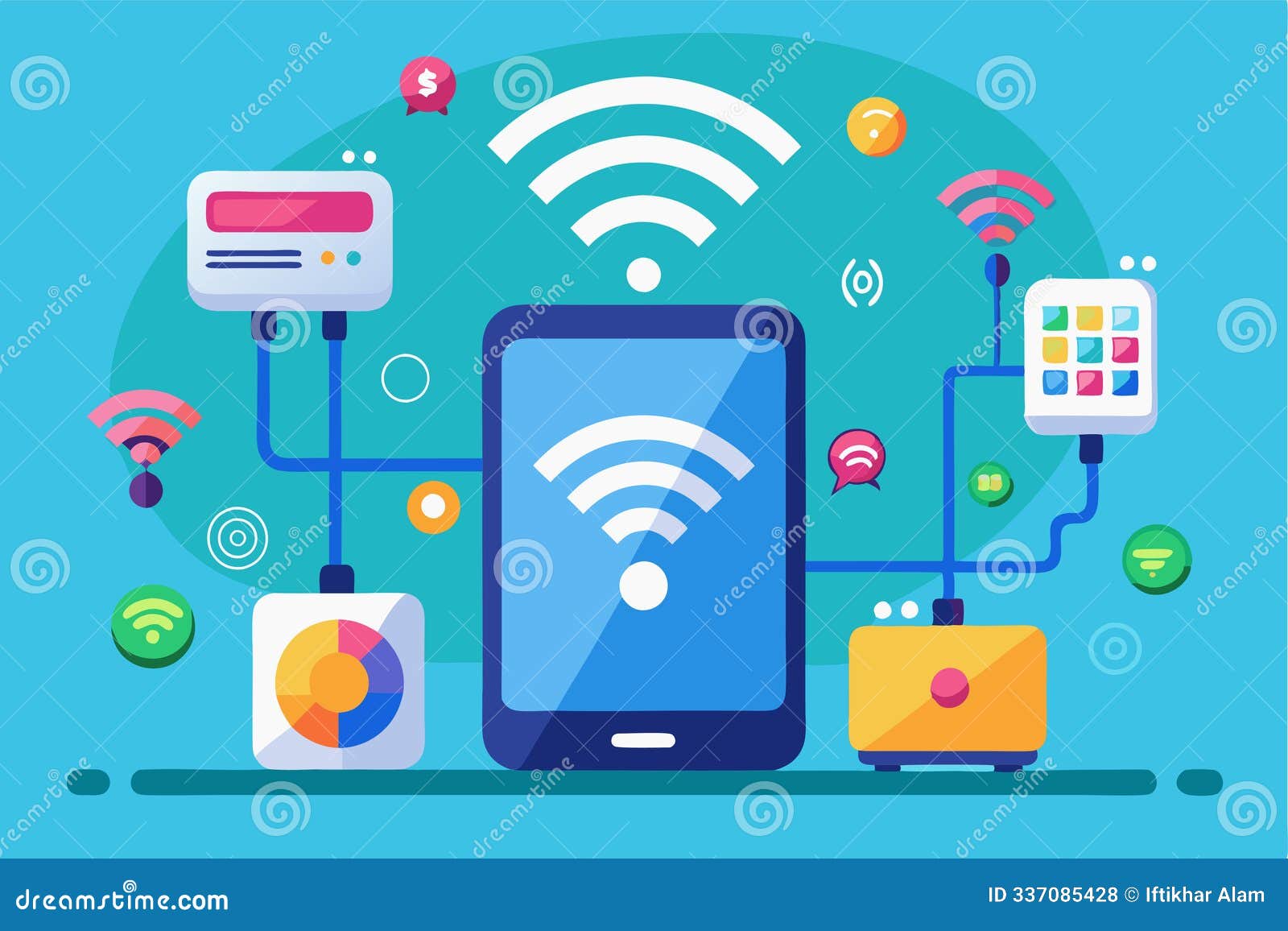 A Flat Illustration Demonstrating the Process of Connecting a Phone To ...