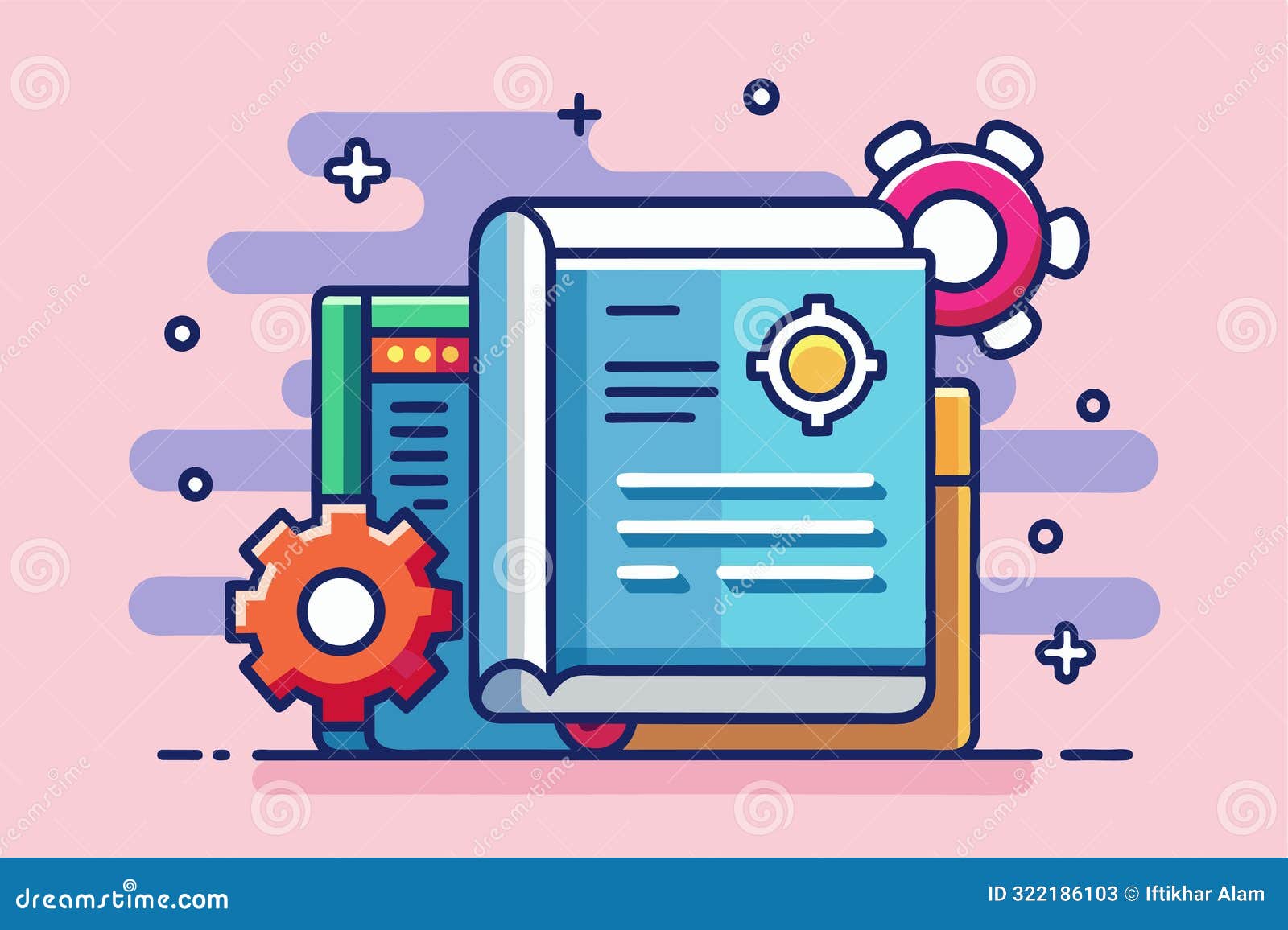 Flat Illustration Depicting an Instruction Manual with Gears, Ideal for ...