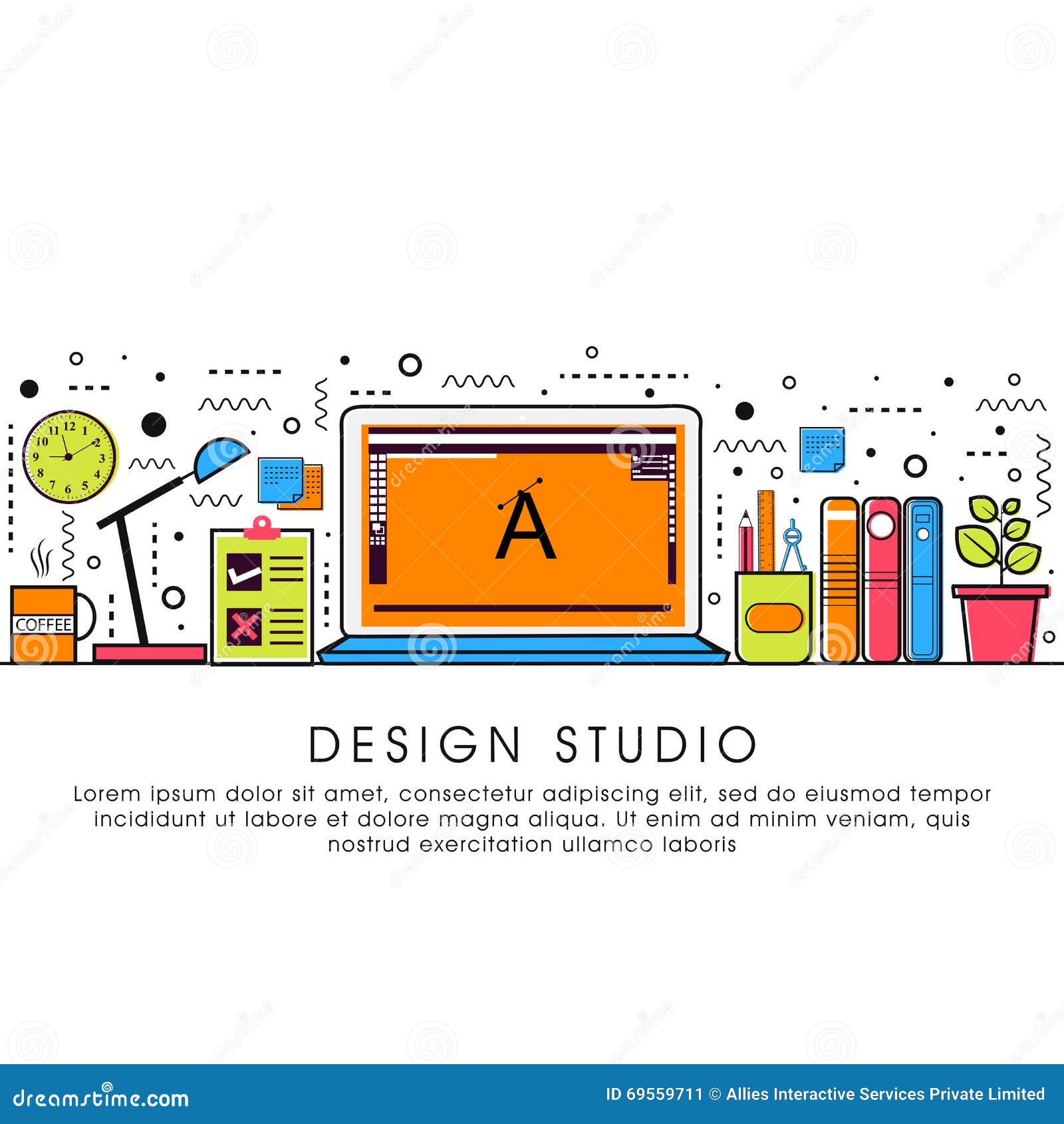 Flat Illustration of Design Studio. Stock Illustration - Illustration ...
