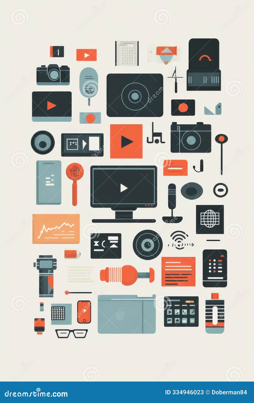 Flat Illustration of Digital Media Icons Including Camera, Microphone ...