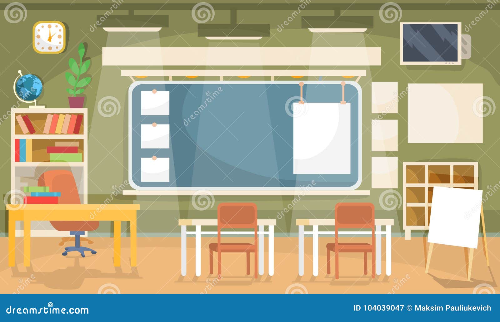 Flat Illustration of an Empty Classroom in a School, University ...