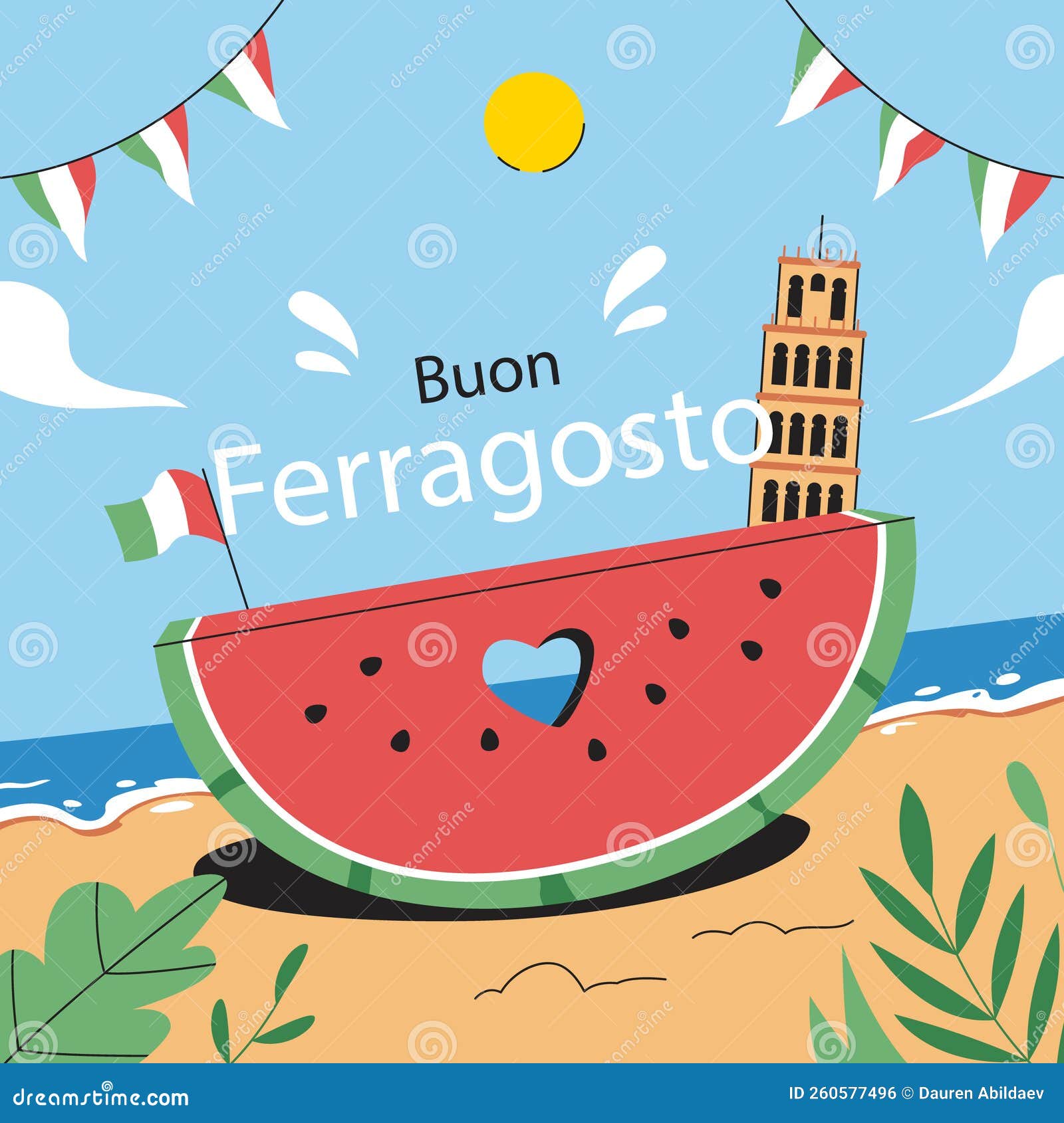 Flat Illustration for Ferragosto Celebration Vector Illustration. Stock ...