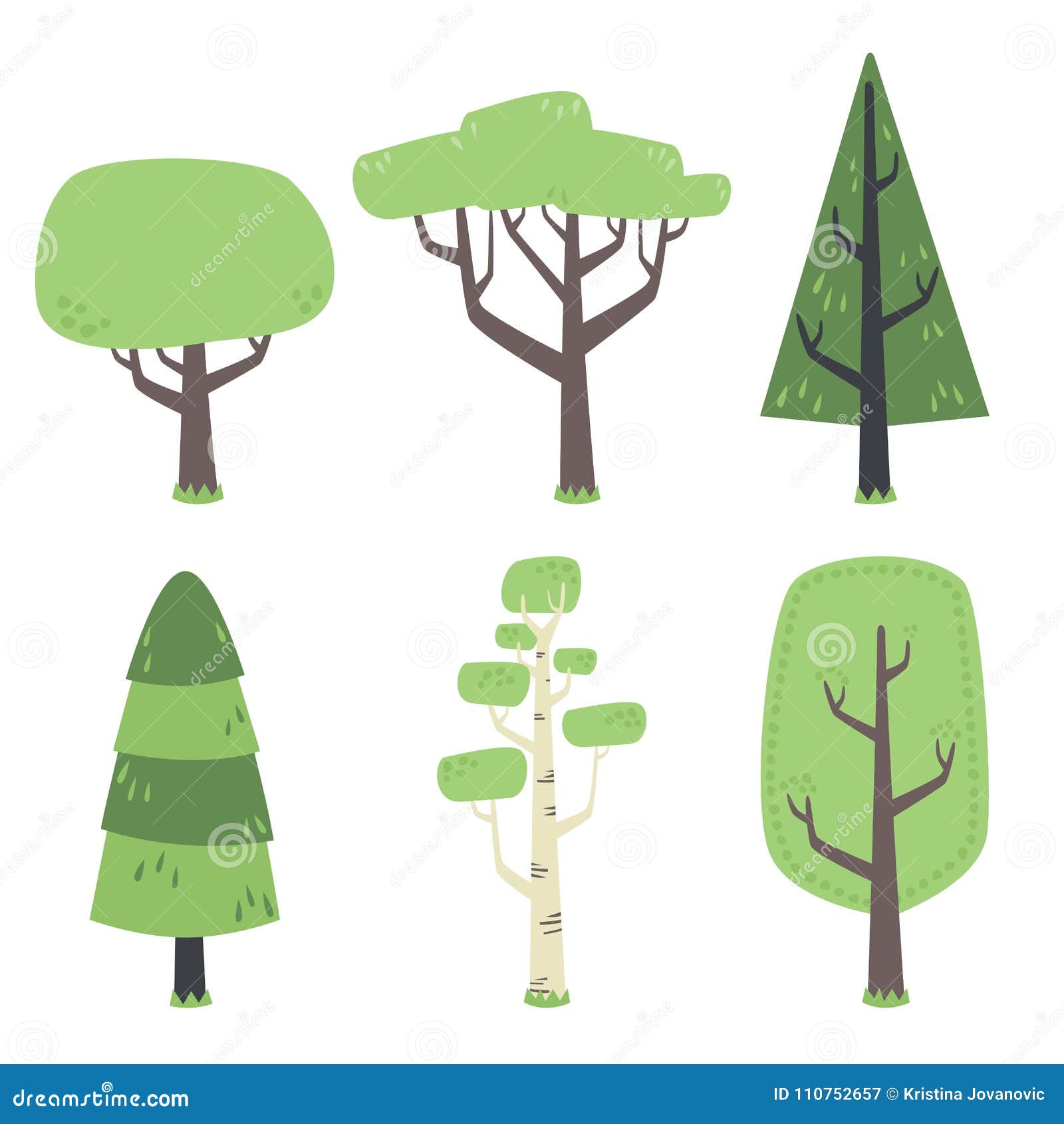 Flat Illustration Forest Trees with Green Crown Set Stock Vector ...
