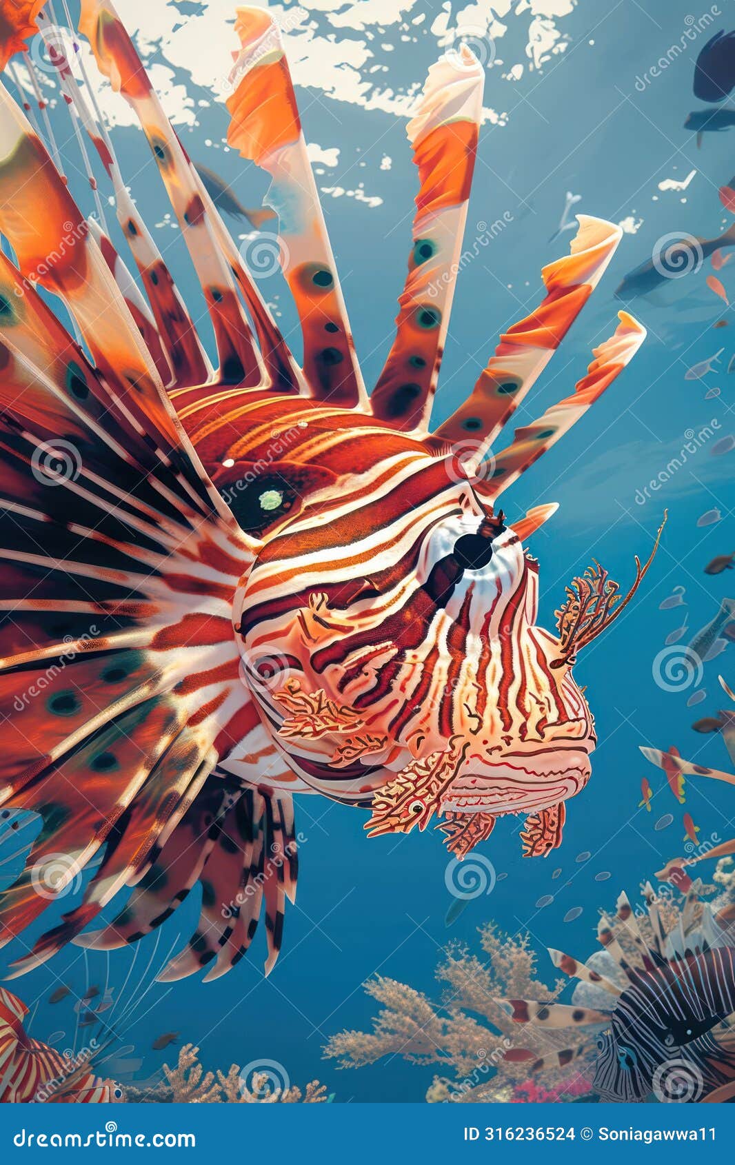 Flat Illustration of Lionfish with Calming Colors Stock Illustration ...