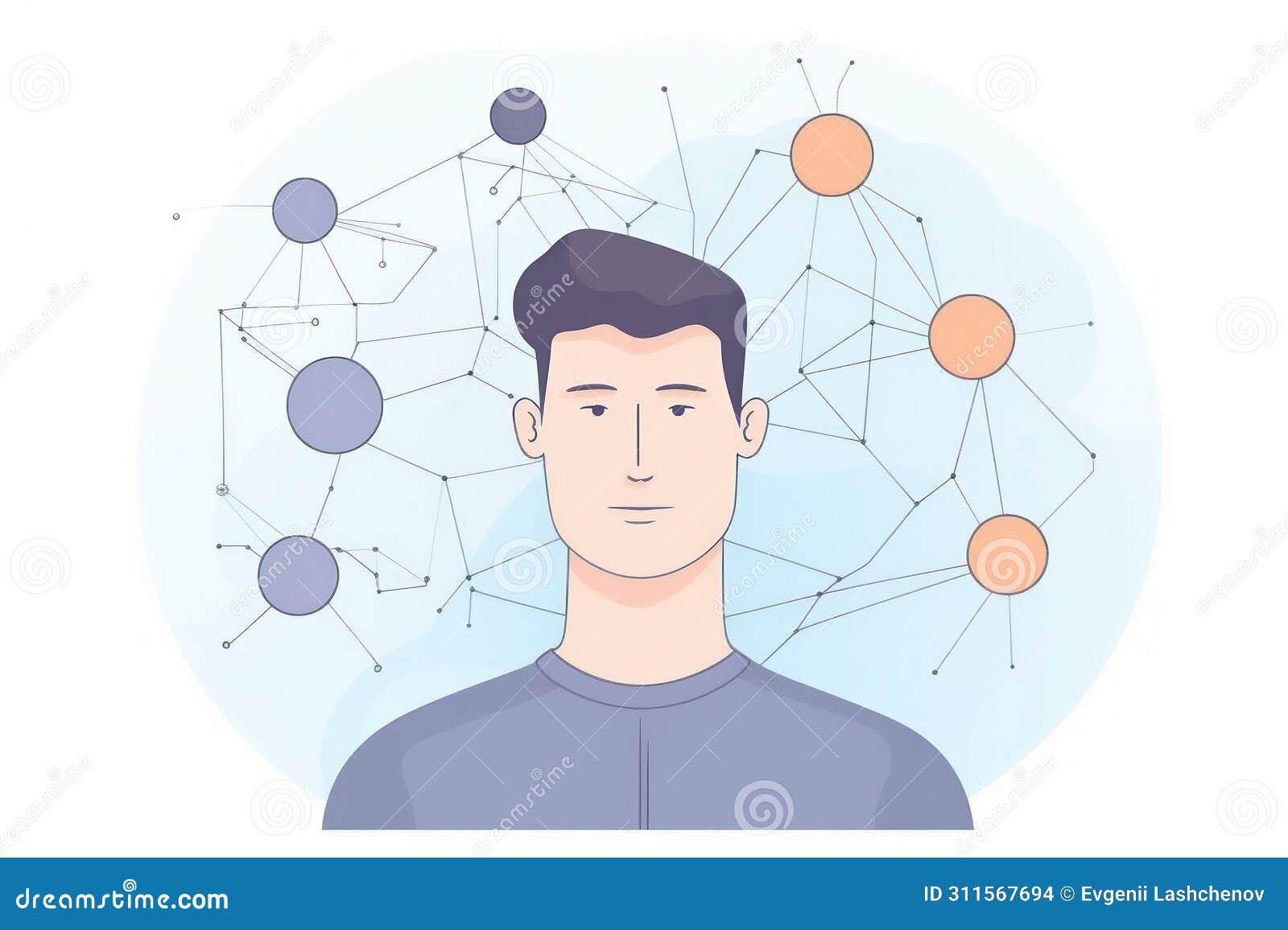 Flat Illustration of a Male Figure with Interconnected Nodes ...