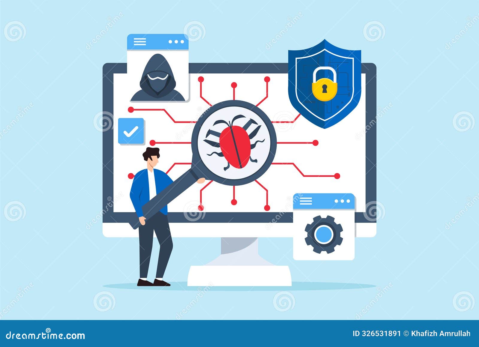 Flat Illustration of Man Performing Penetration Testing Ethical Hacking ...