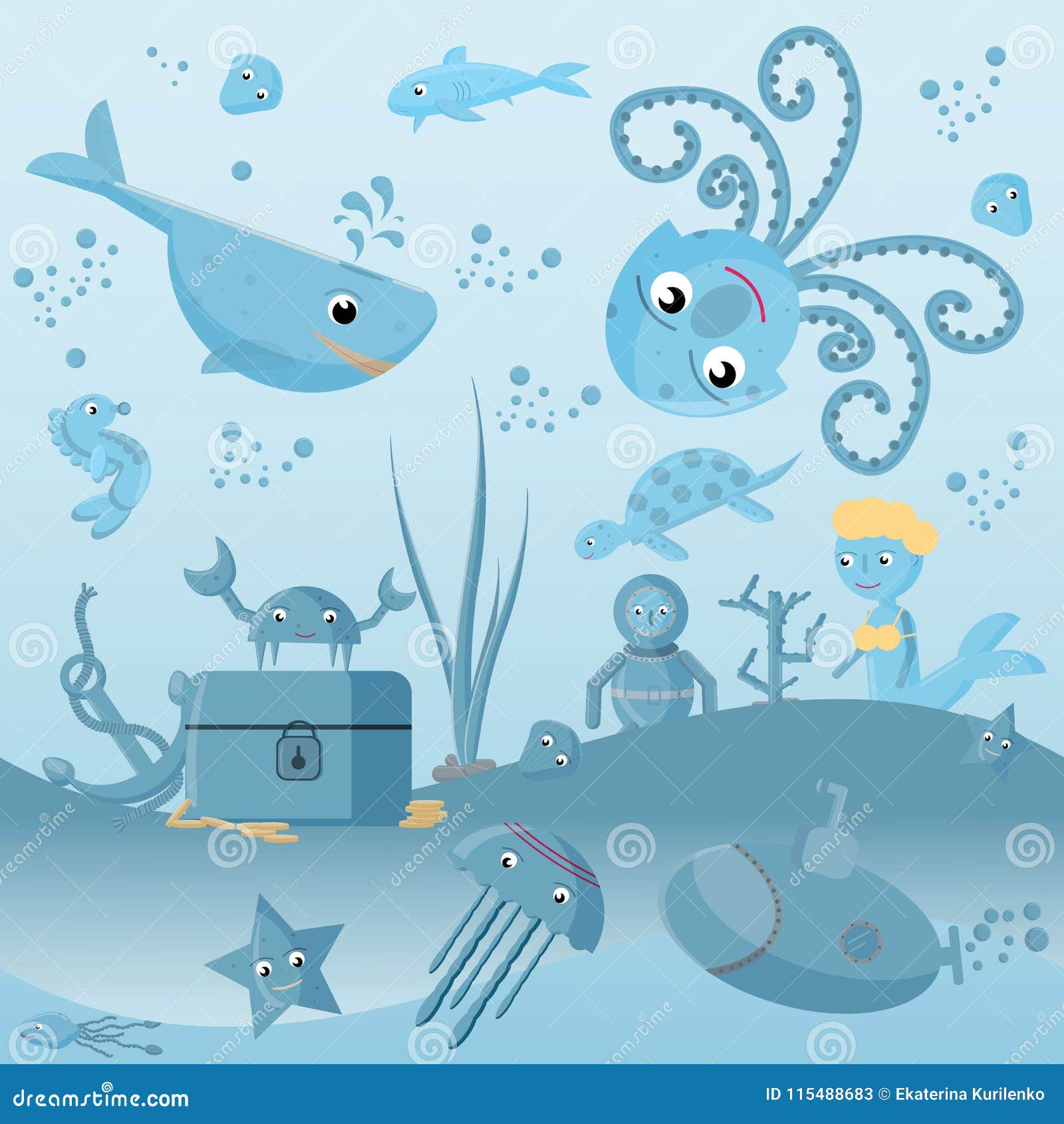 Flat Illustration_5_ on Marine Life, Underwater Life, Label or S Stock ...