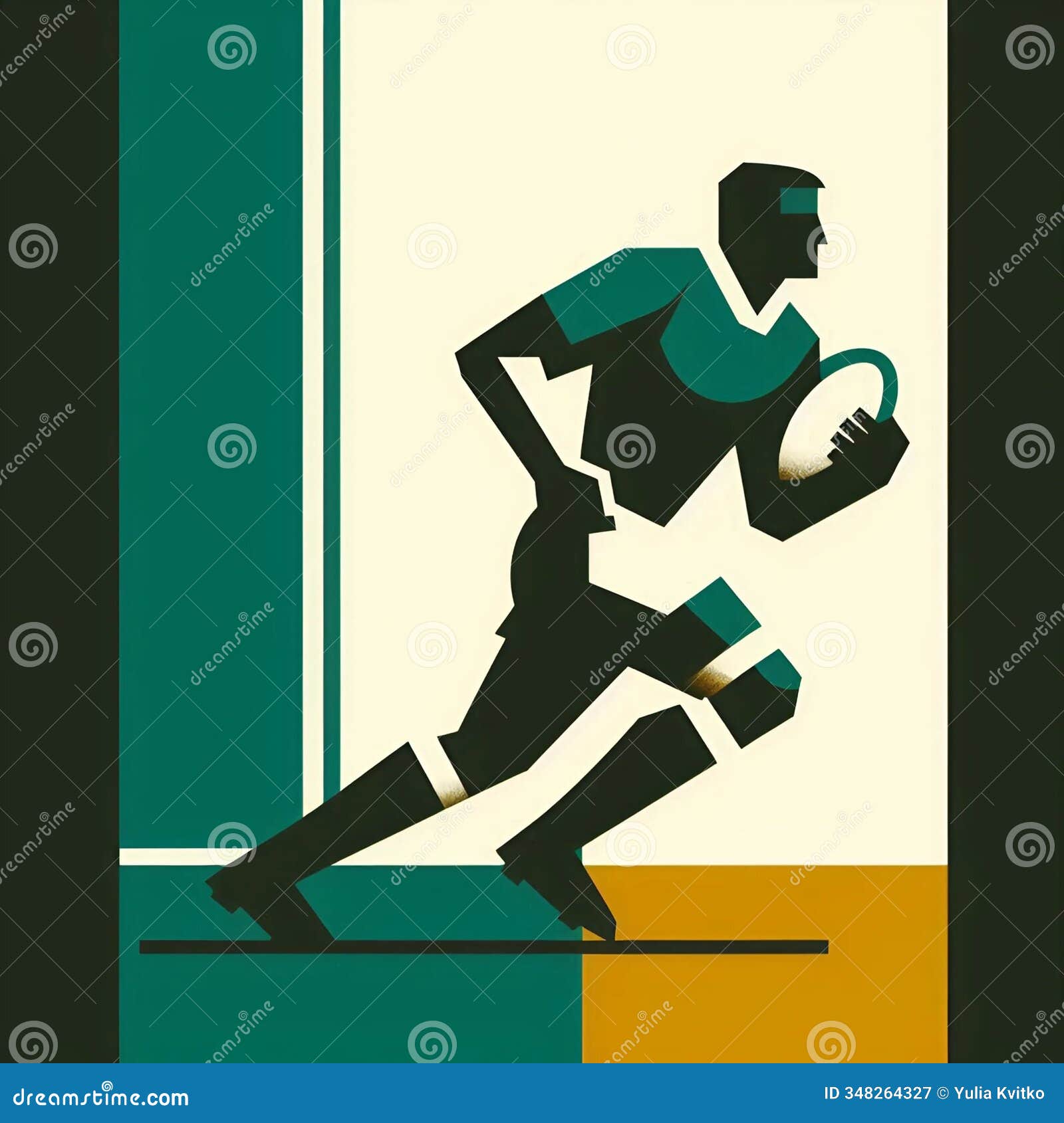 Rugby Poster. A Rugby Player Attacks With The Ball In His Hands Vector ...