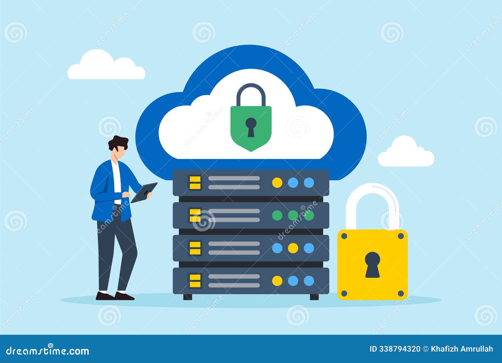 Flat Illustration of Network Administrator Securing Cloud Data Storage ...