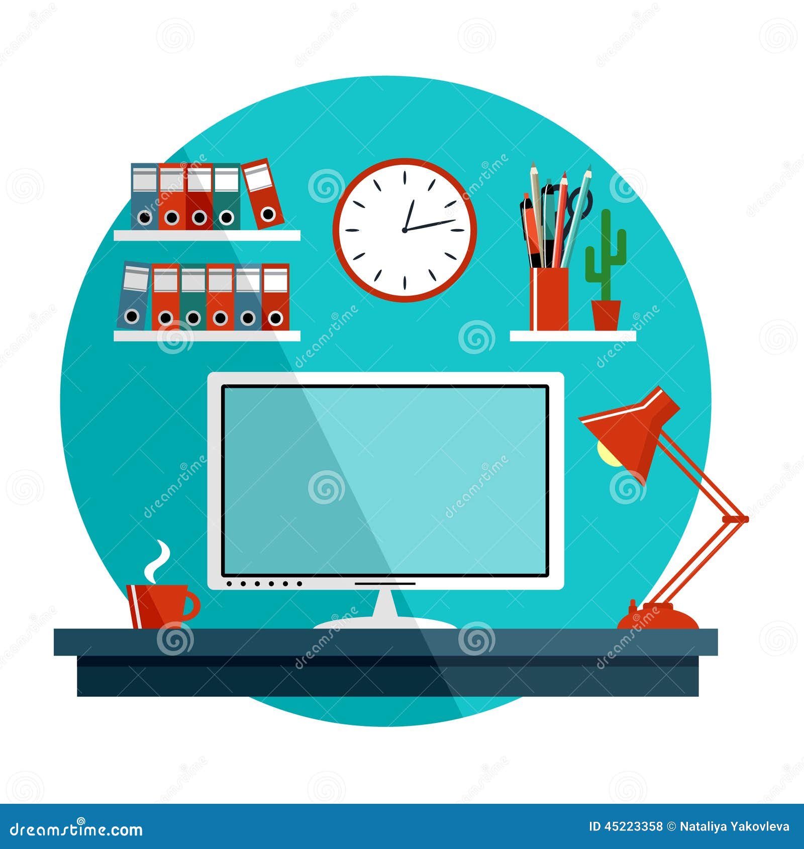 Flat Illustration with Office Things Stock Vector - Illustration of ...