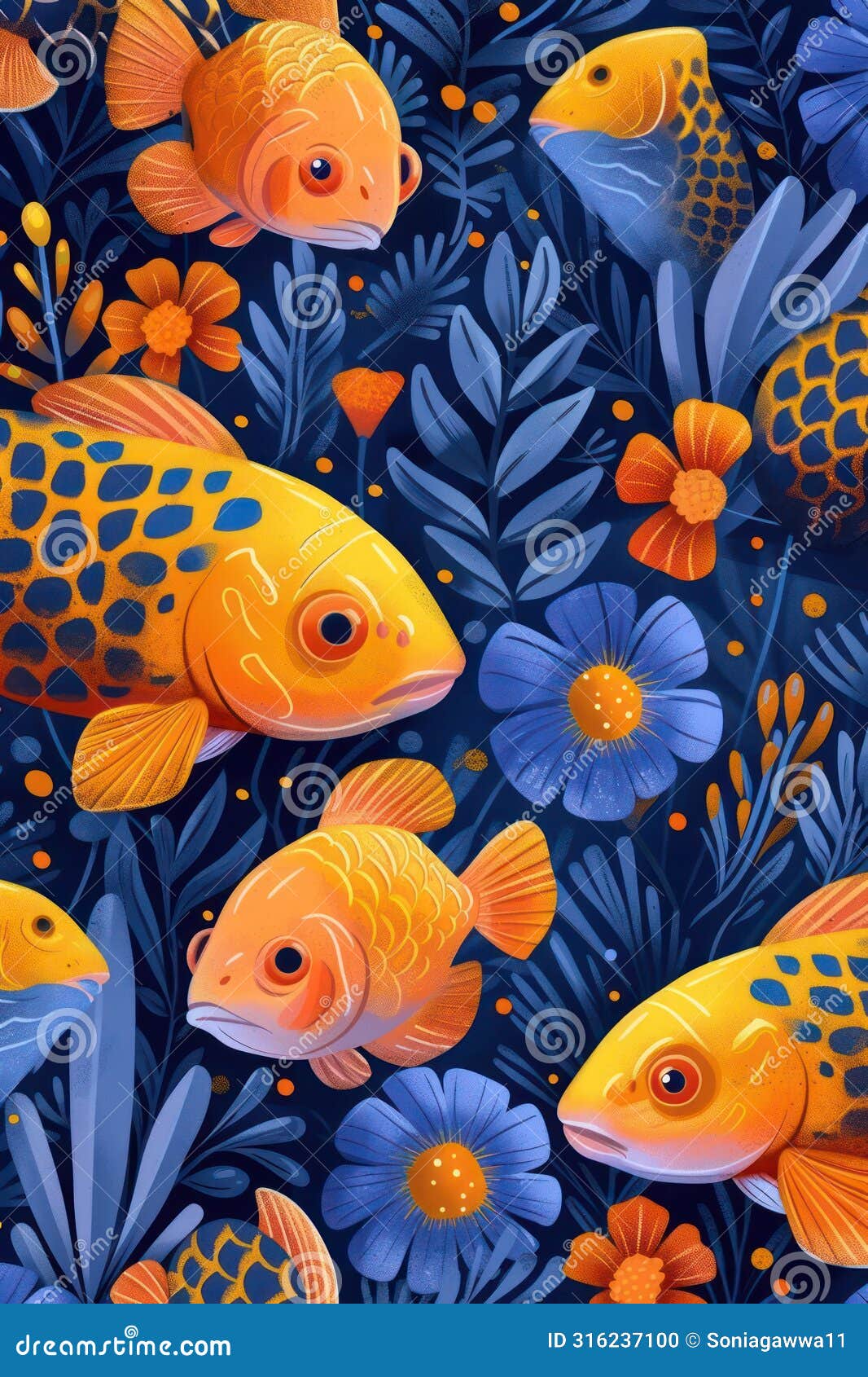 Flat Illustration of Orange Fish with Calming Colors Stock Illustration ...