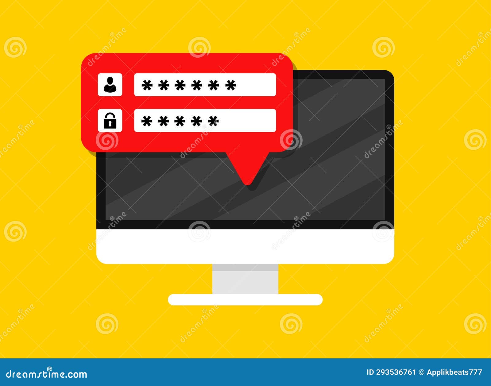 Flat Illustration Pc with User Login Laptop Stock Vector - Illustration ...