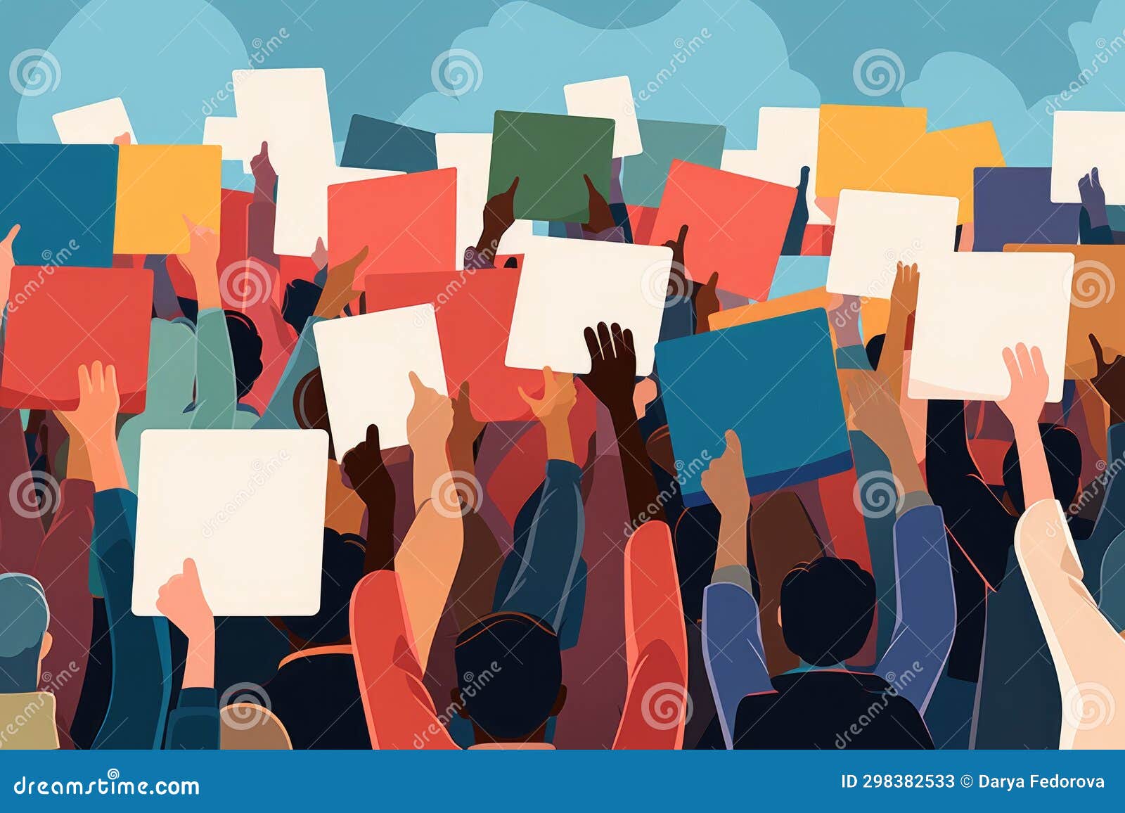Flat Illustration of Peoples Crowd Holding Blank Empty Banners. Rear ...
