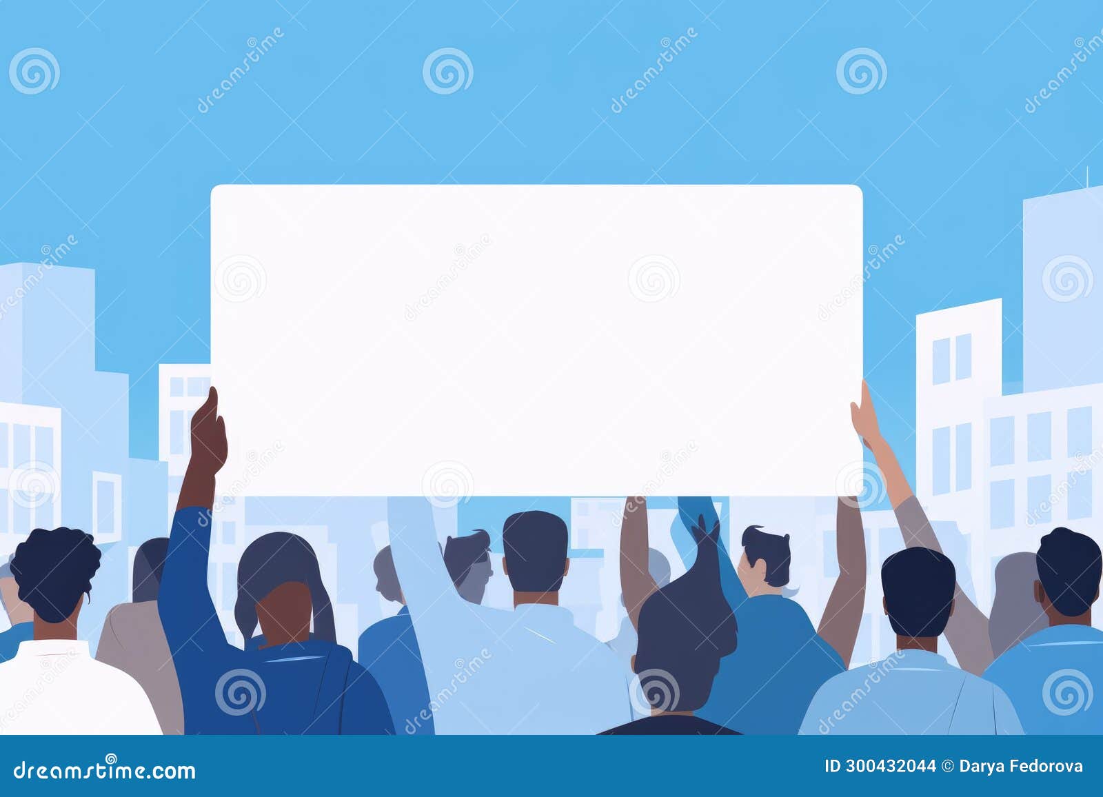 Flat Illustration of Peoples Crowd Holding Blank Empty Banners. Rear ...