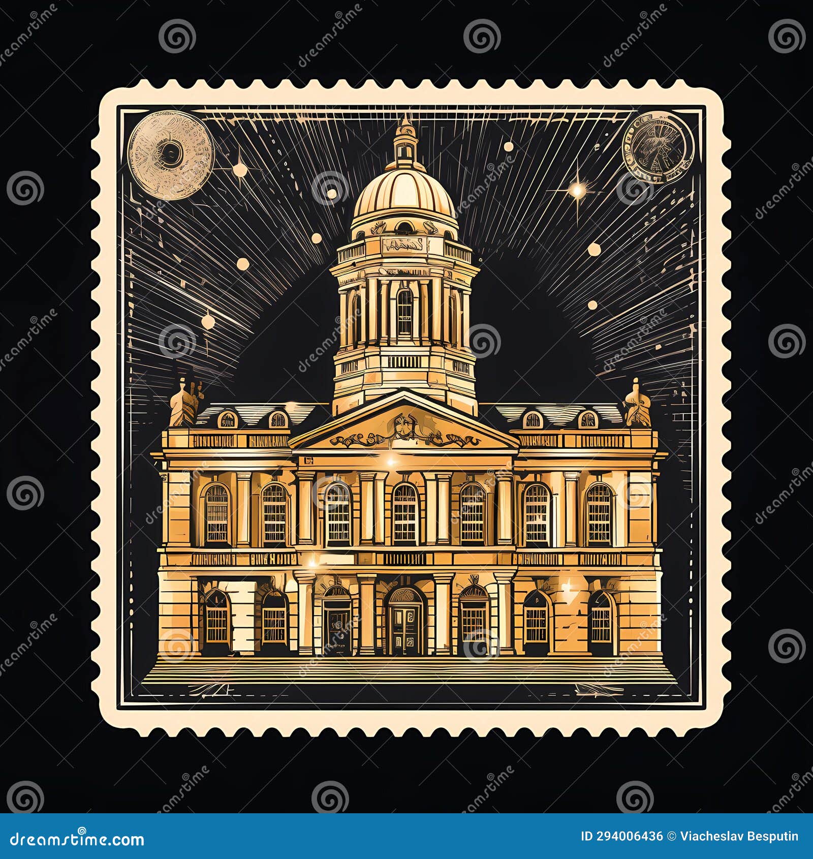Flat Illustration Postage Stamp with Church Building Stock Illustration ...