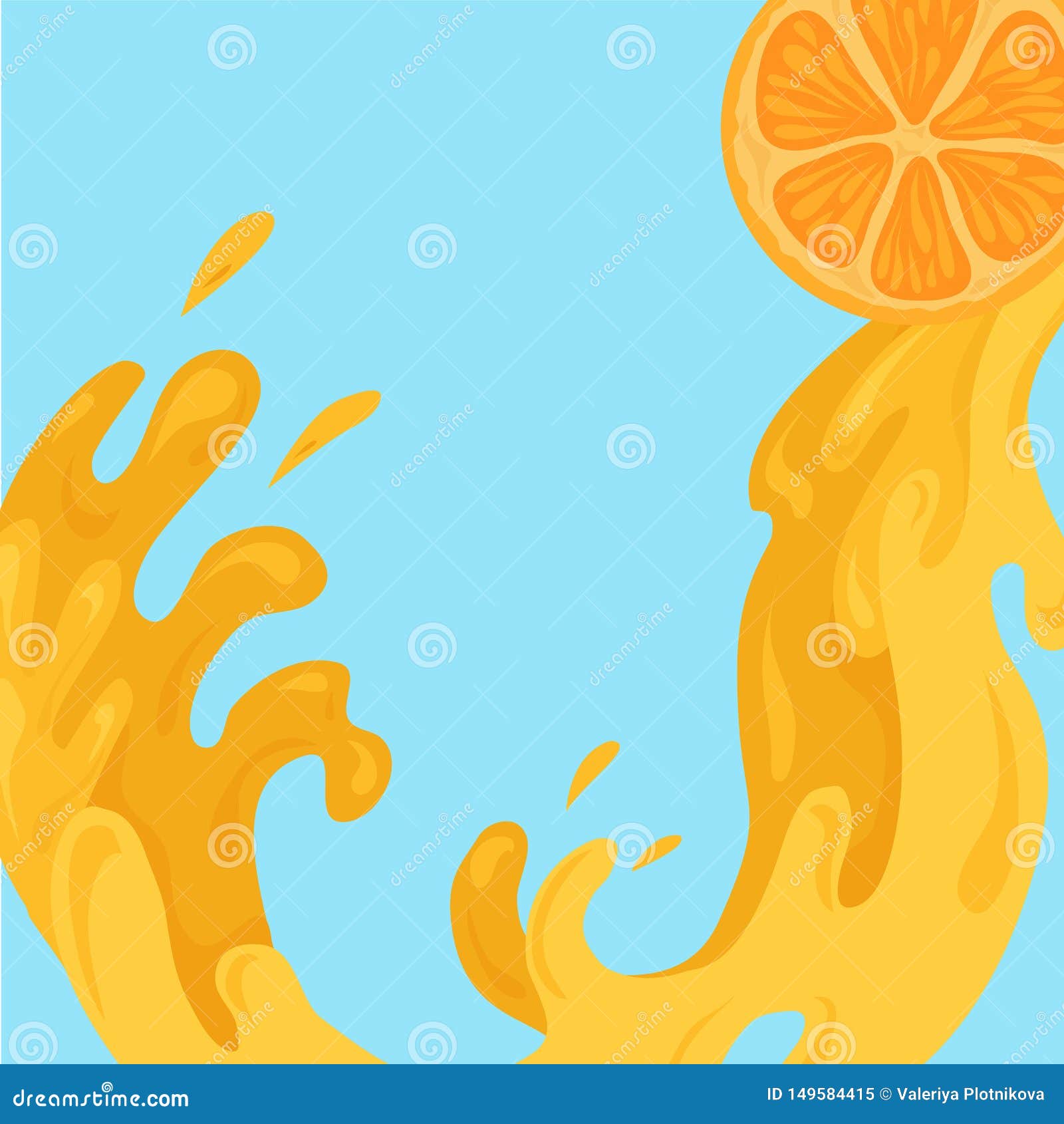 Flat Illustration of Pouring Juice from a Slice of Orange. Nectar Flow ...