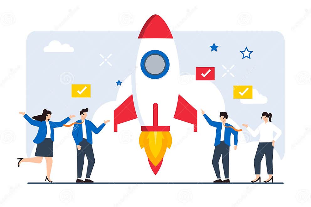 Flat Illustration of Professionals Collaborating To Launch New Project ...