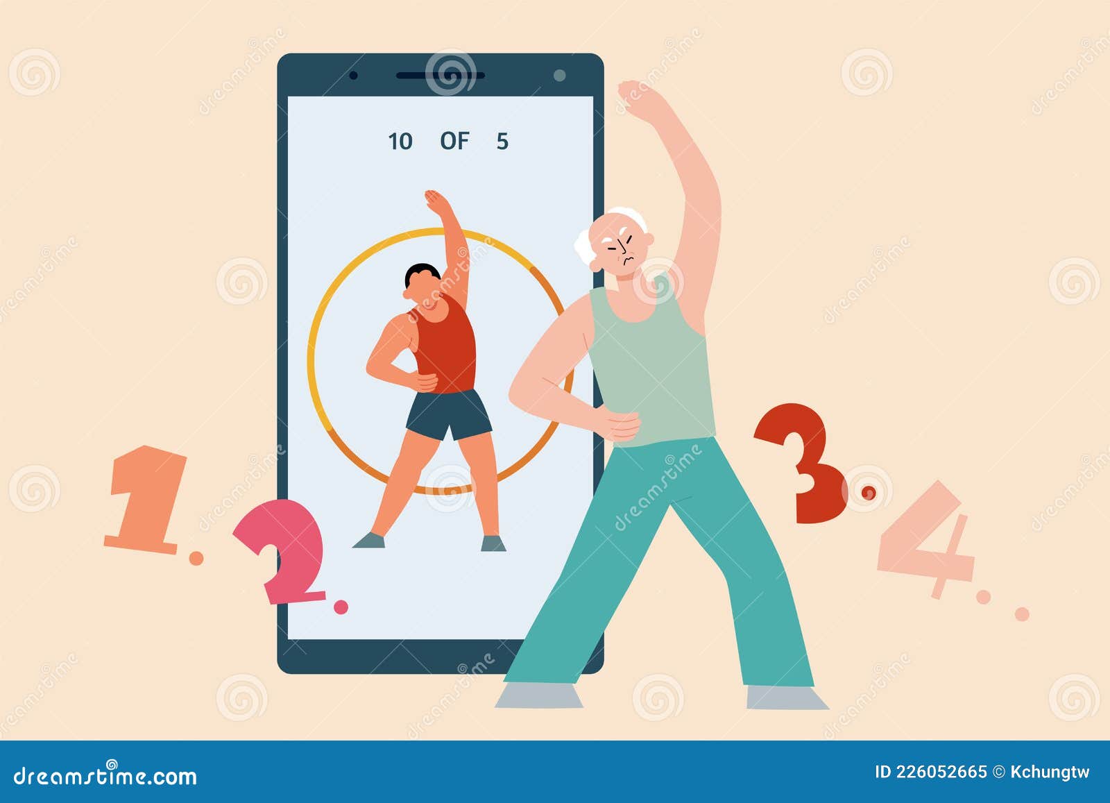 Senior Exercising with Workout App Stock Vector - Illustration of ...