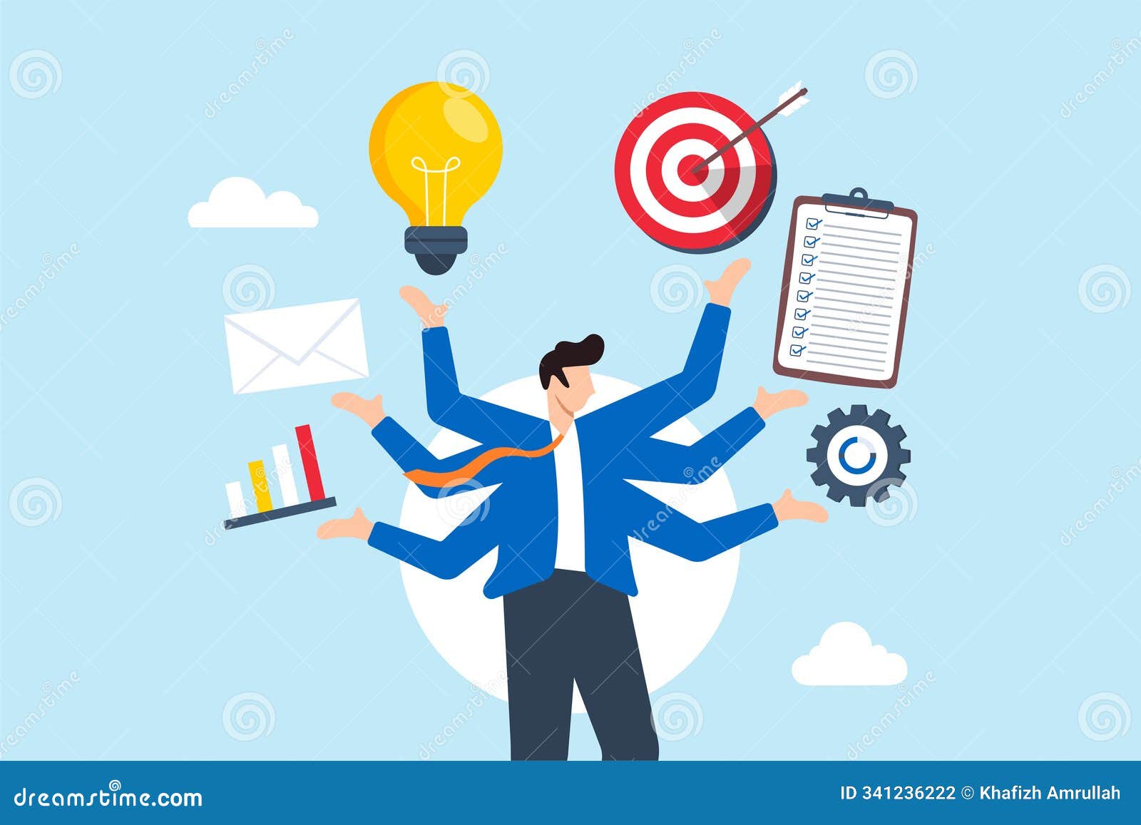 Flat Illustration of Smart Businessman with Multiple Hands Manages ...