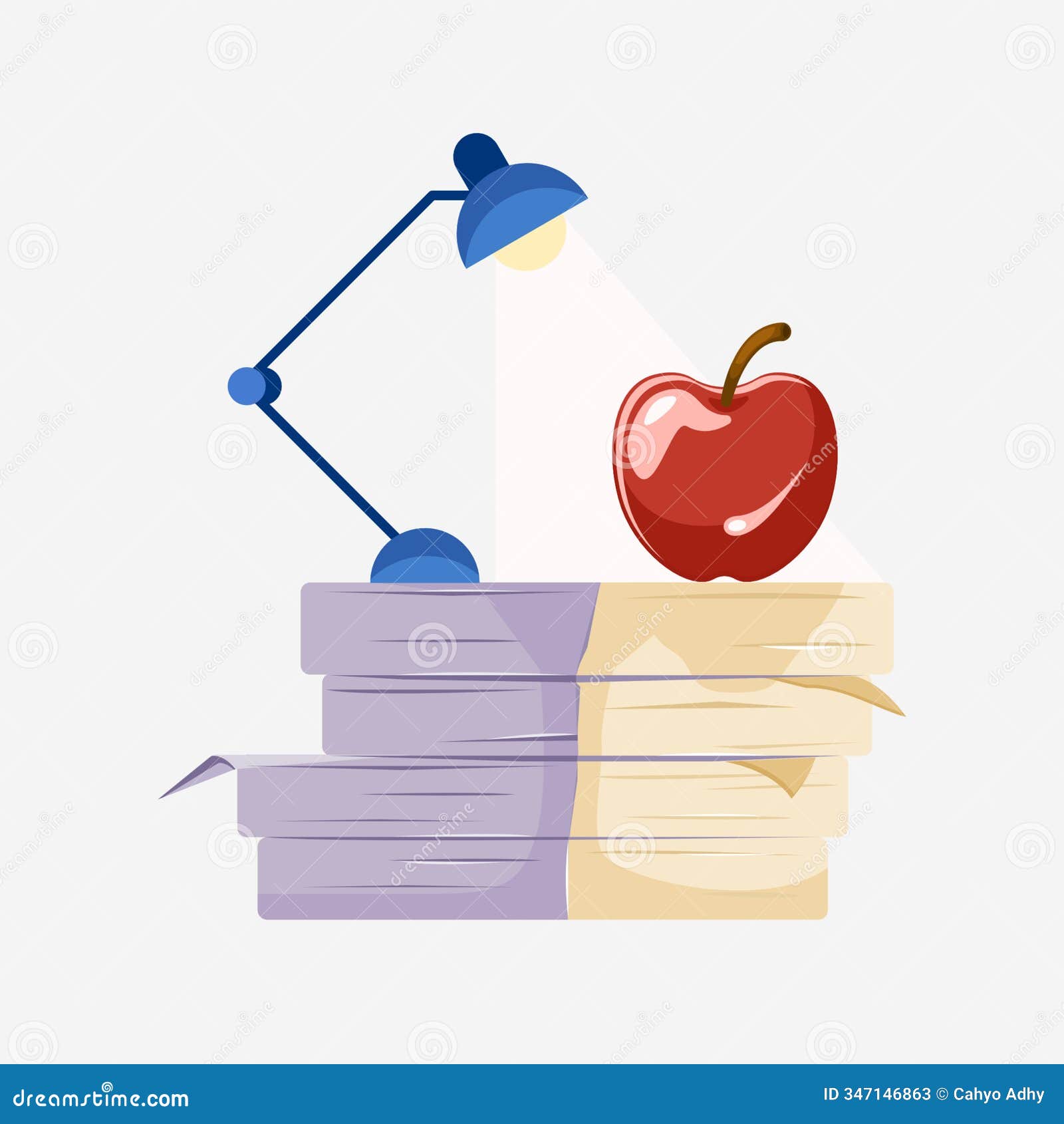 Flat Illustration Stack of Paper with Apple and Work Lamp Stock ...