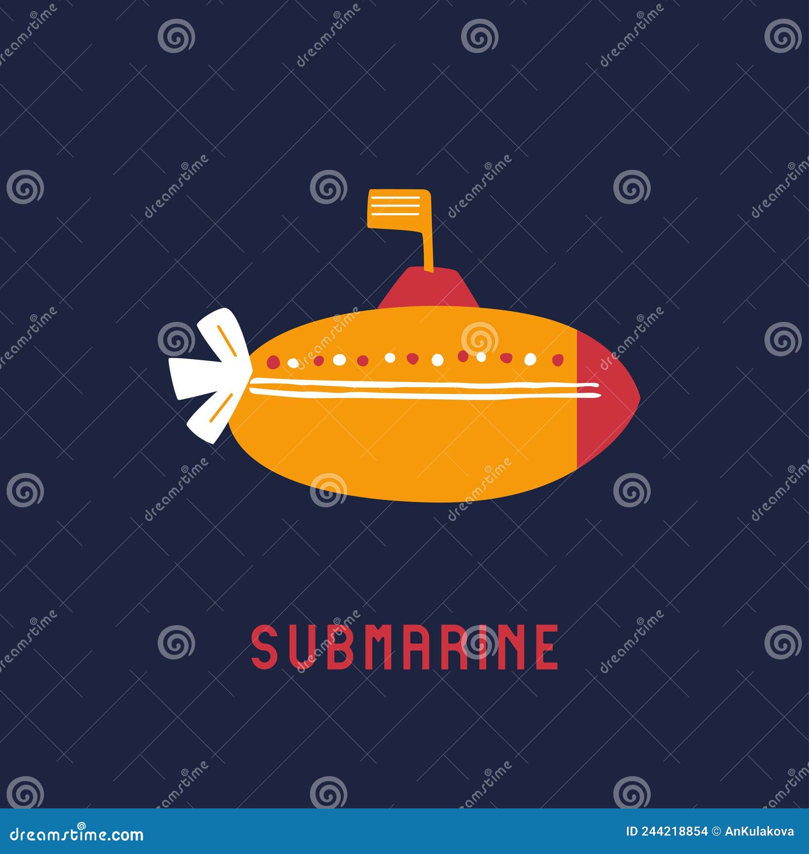 Flat Illustration with a Submarine Stock Vector - Illustration of ...
