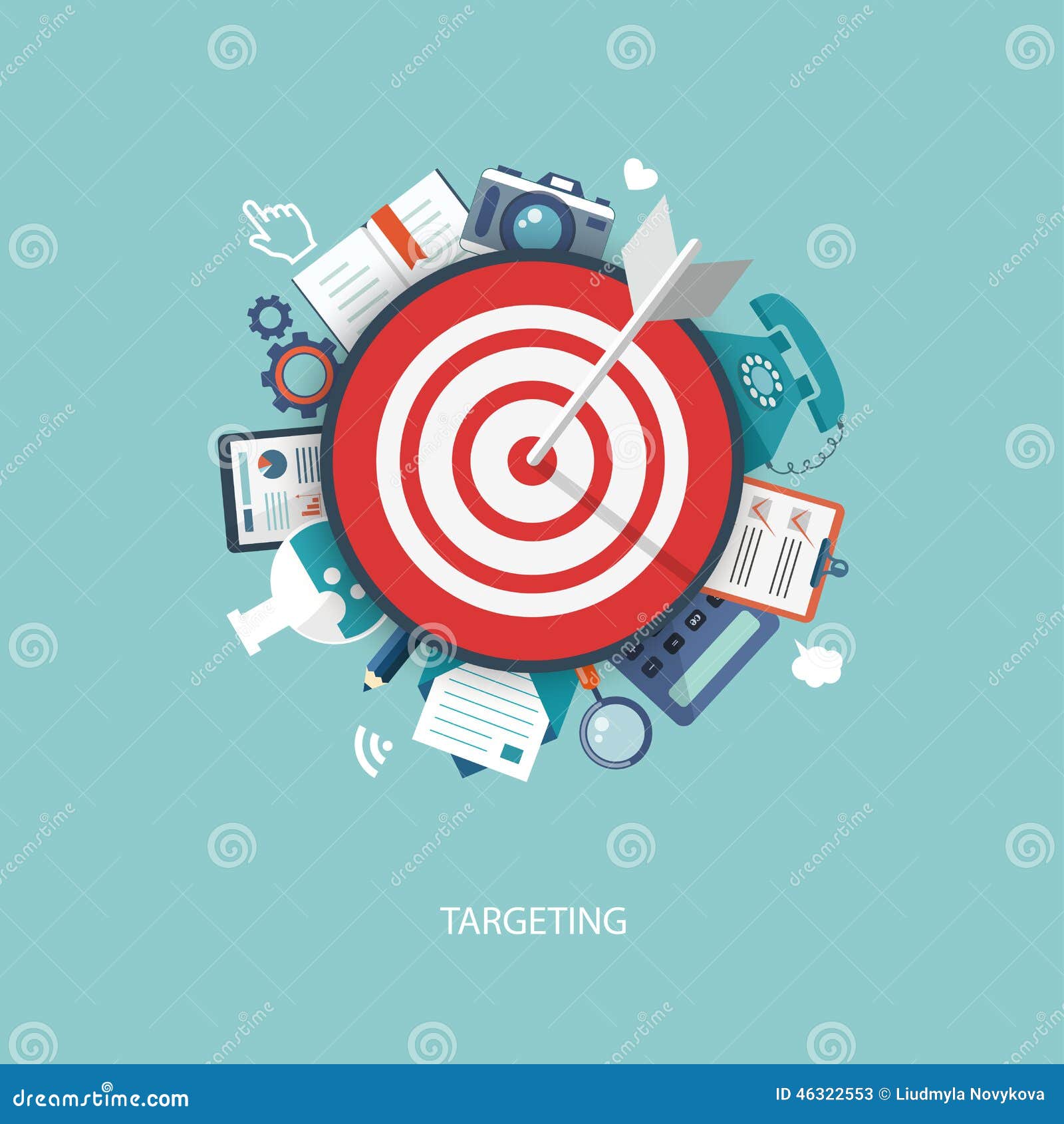 Flat Illustration of Targeting and Time Management with Icons Stock ...