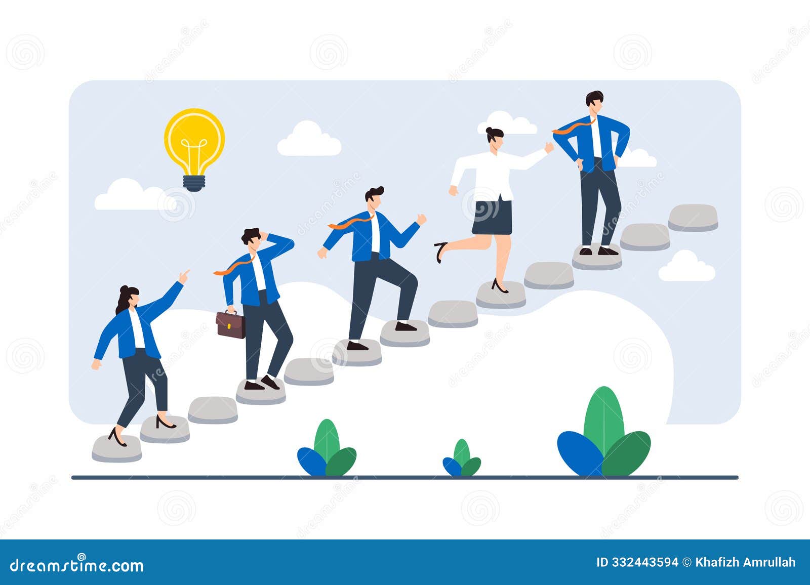 Flat Illustration of Team Constructing Path with Stepping Stones ...