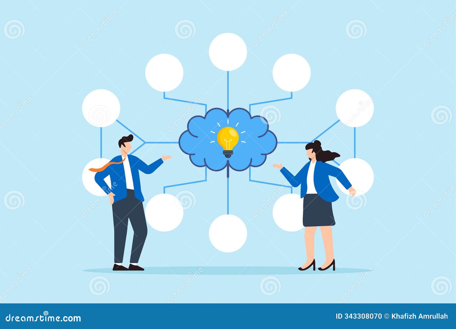 Flat Illustration Of Two Business People Present Mind Map Diagram And Lightbulb Thinking ...