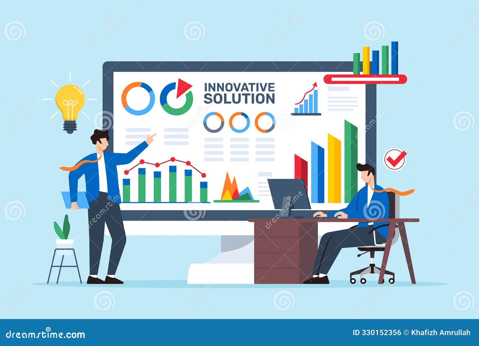 Flat Illustration of Two Men Conducting Problem Analysis with ...