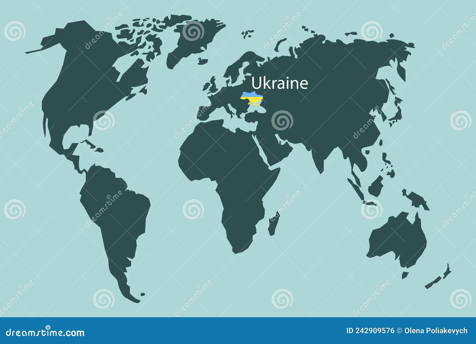 Flat Illustration with Ukraine World Map. Planet Earth. Ukraine World ...