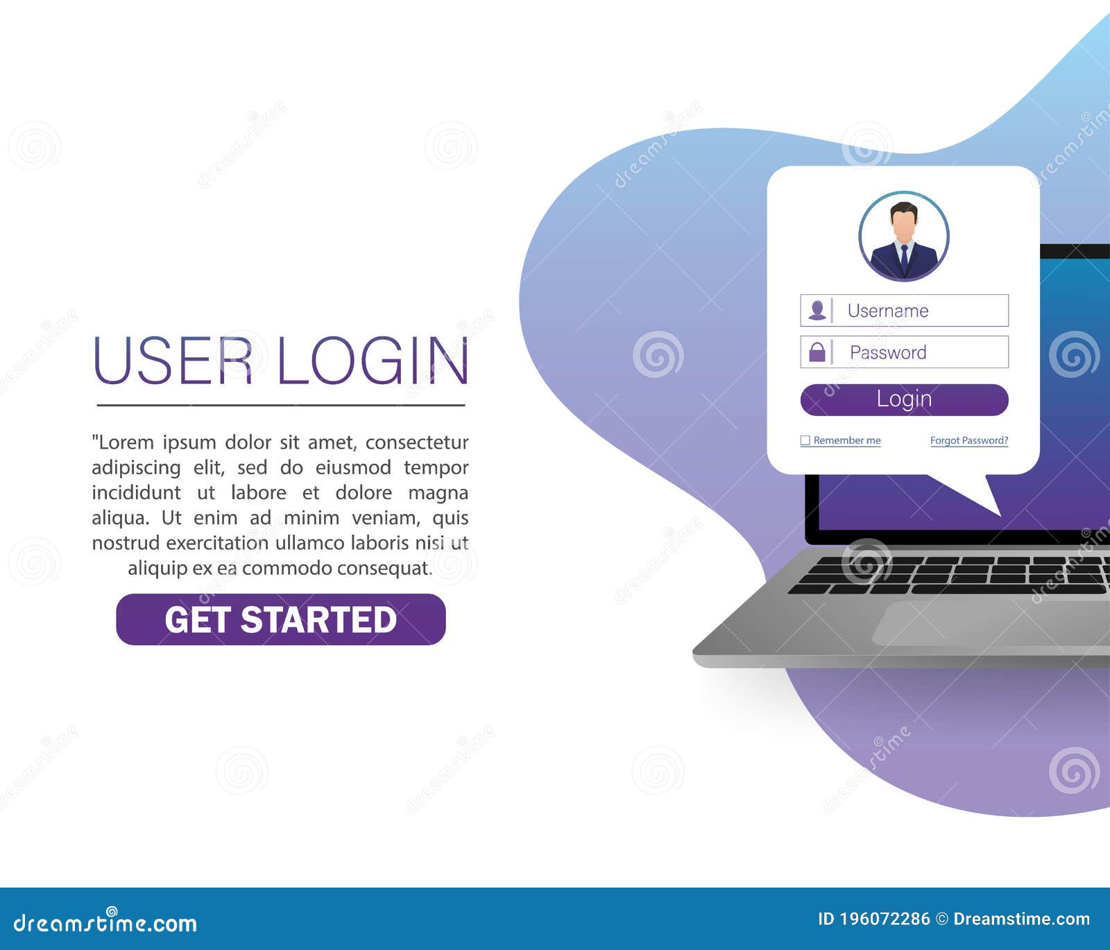 Flat Illustration with User Login Laptop. Vector, Flat Design Stock ...