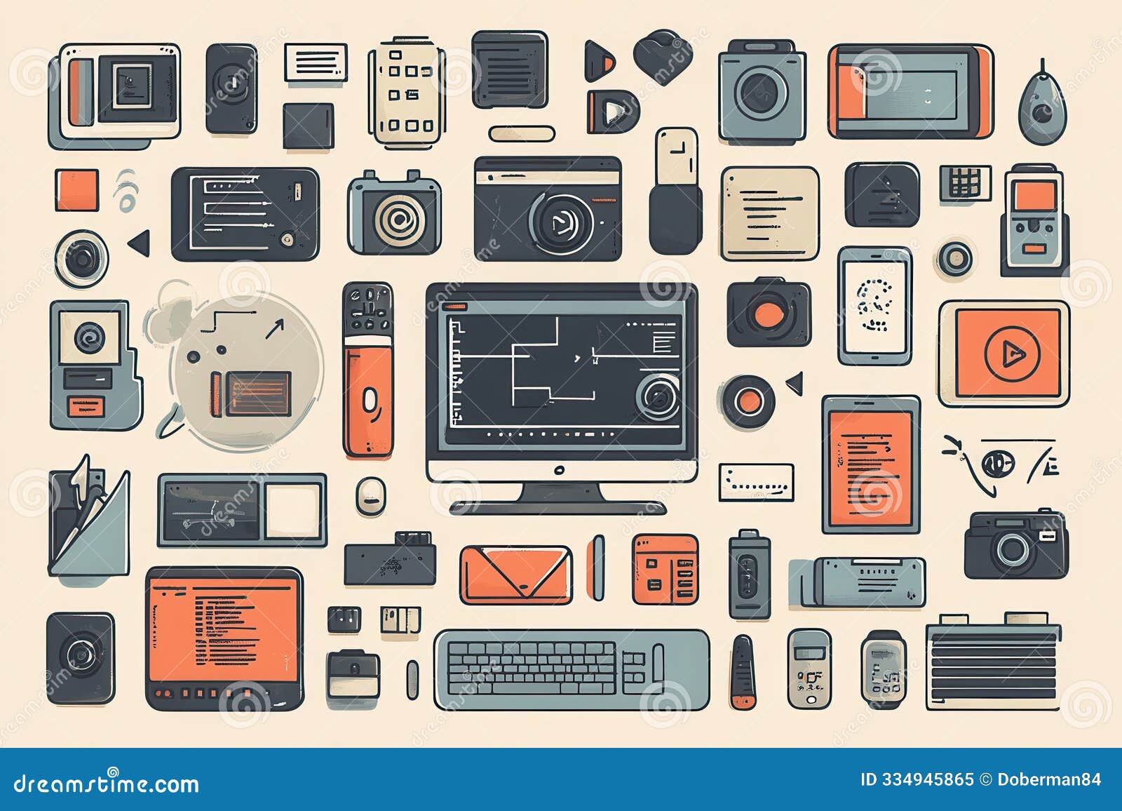 Flat Illustration of Various Digital Devices and Gadgets in a Modern ...