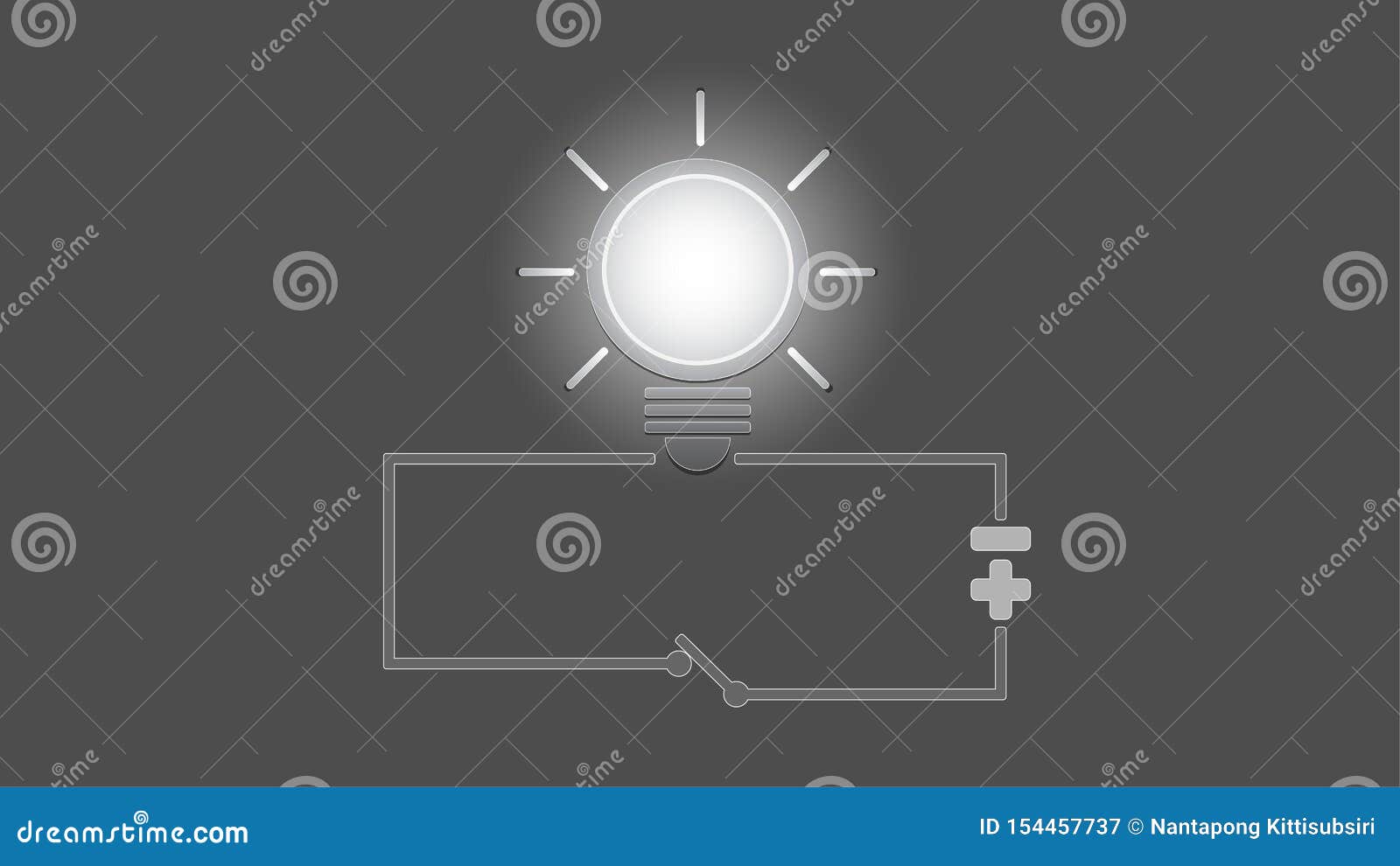 Of Direct Current Circuit Diagram with Light Bulb, Switch on Stock ...