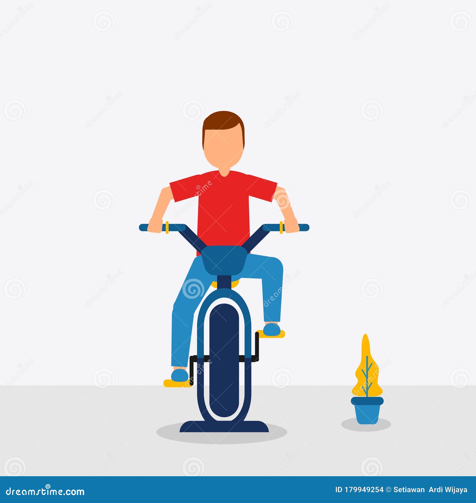 Flat Illustration Vector Graphic of Man Playing Static Bicycle at Home ...
