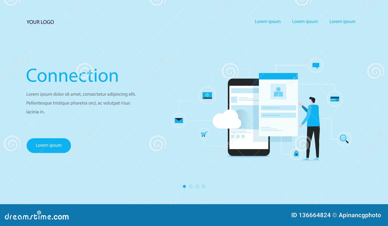 Flat Illustration Web Header Design Concept with Business Man Using ...