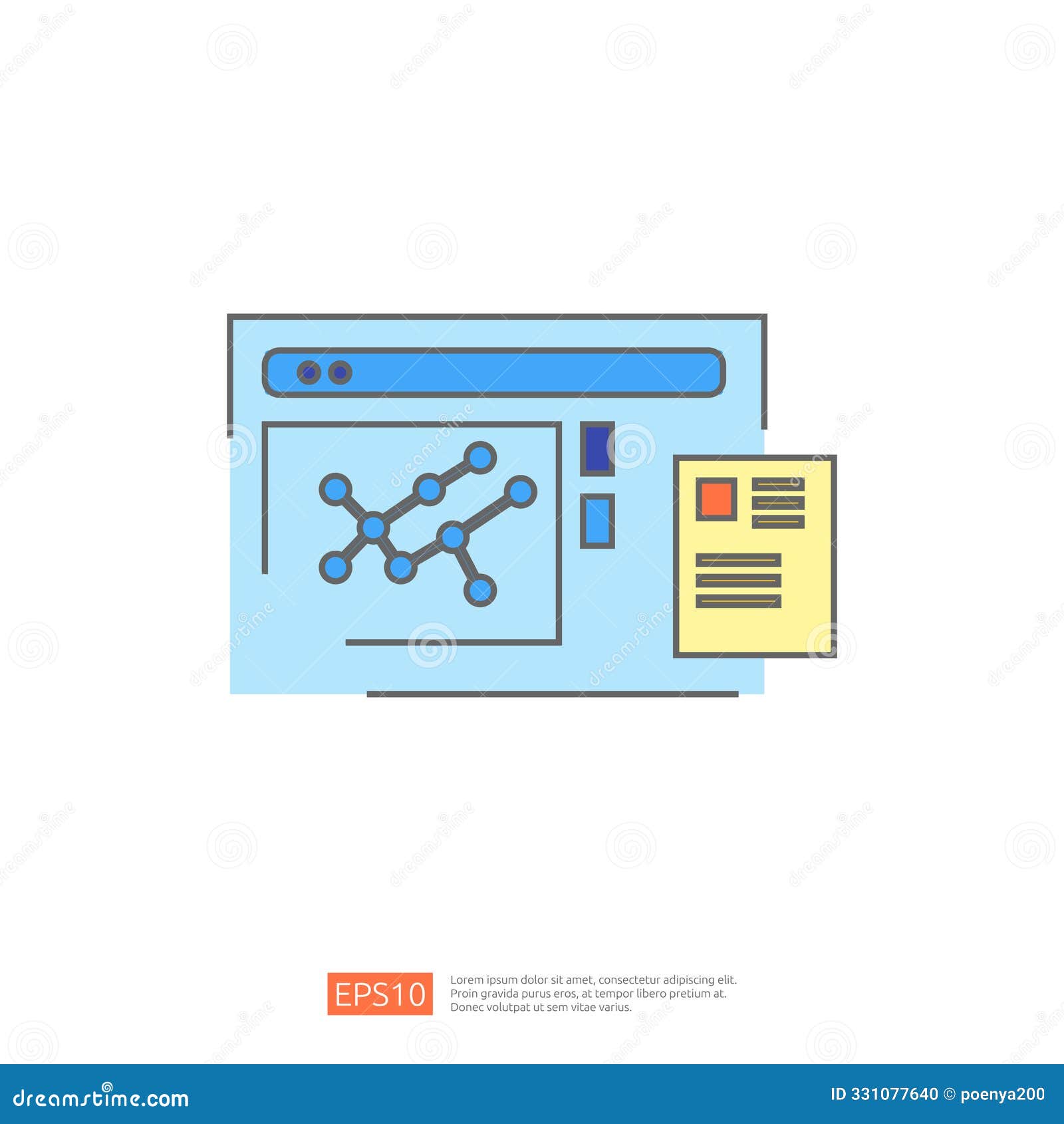 A Flat Illustration of a Website with a Data Visualization Chart, and a ...