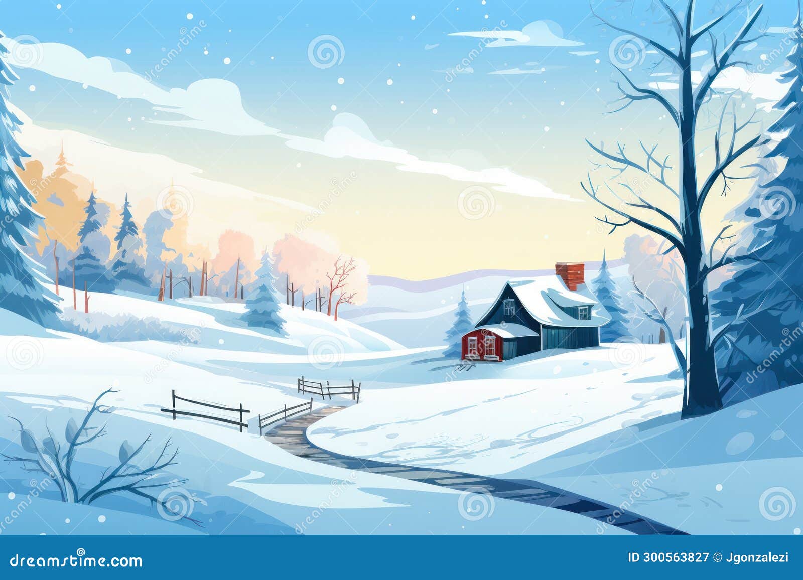 Flat Illustration of Winter Snow Landscape. Winter Concept Stock ...