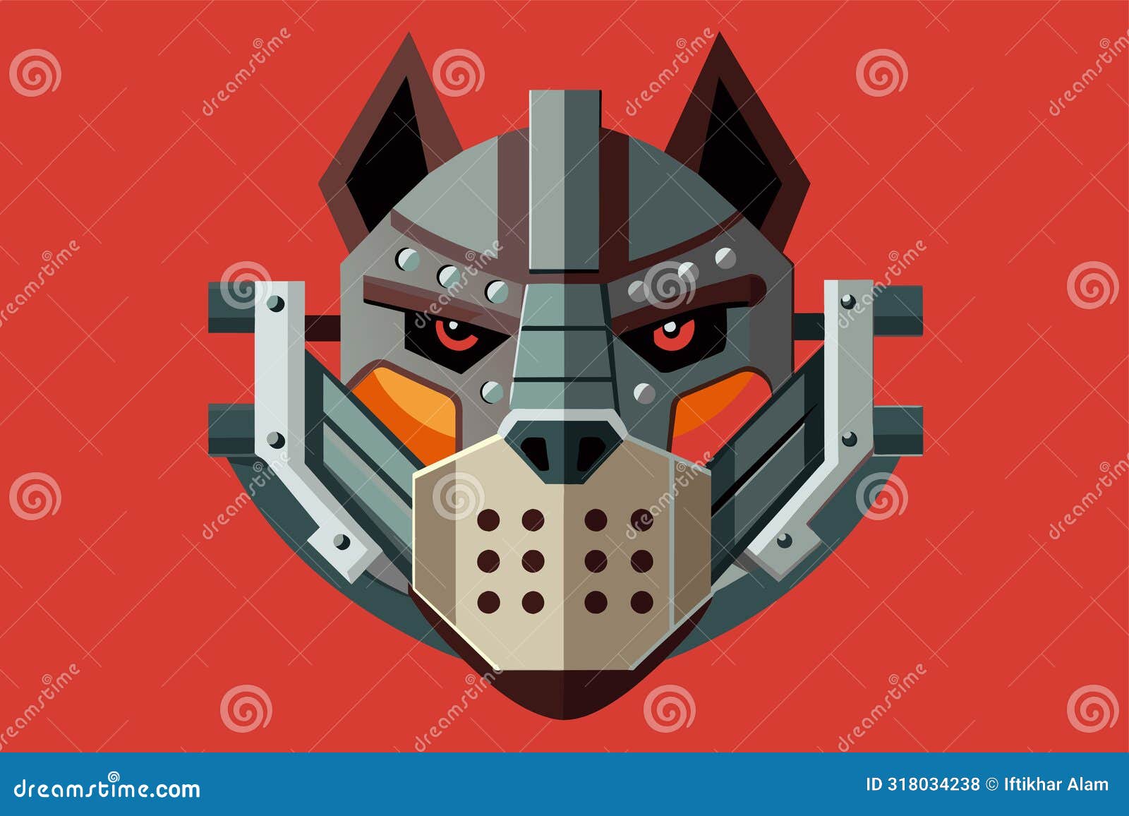 Flat Illustration of a Wolf with a Helmet on Its Head, Muzzle ...