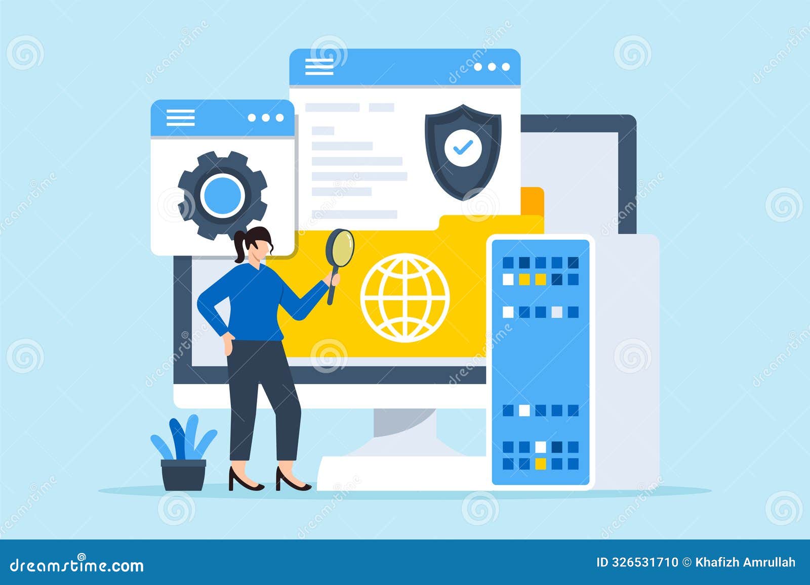 Flat Illustration of Woman Checking System Security of Cybersecurity ...