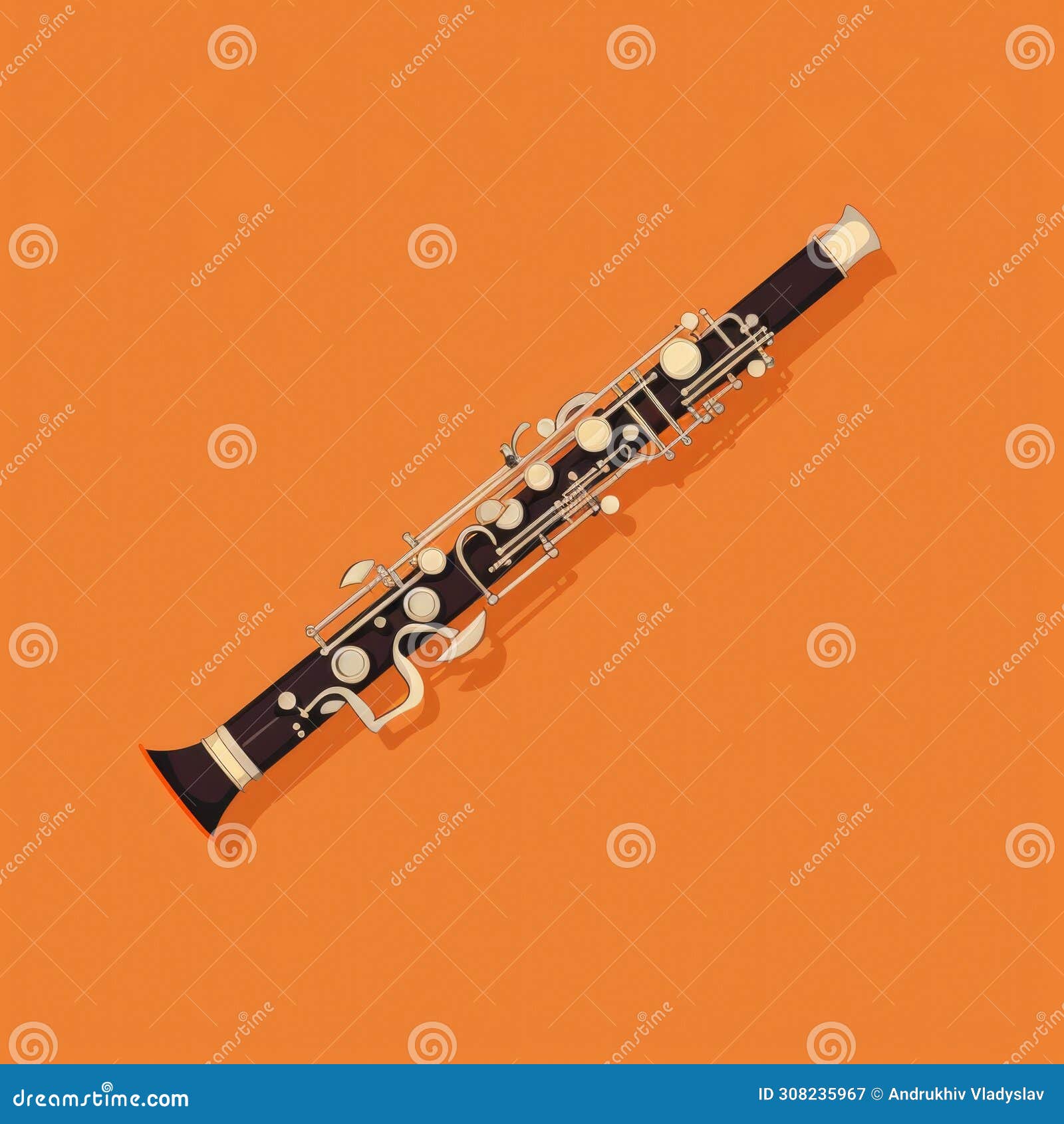 Flat Image of Clarinet on Orange Background. Simple Vector Image of a ...
