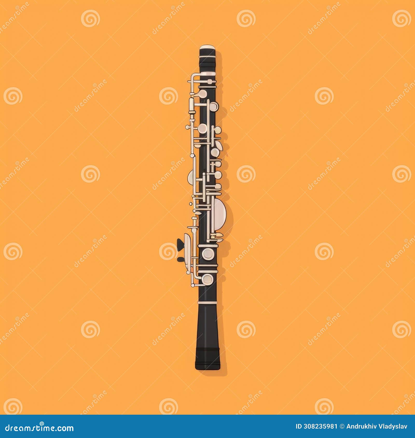 Flat Image of Clarinet on Orange Background. Simple Vector Image of a ...
