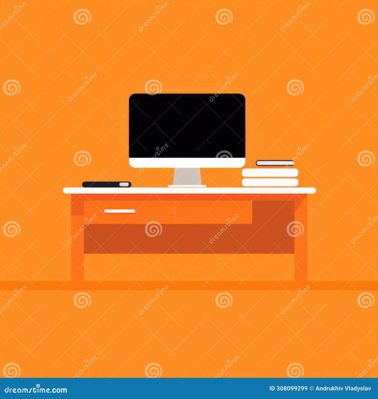 Flat Image of a Computer Desk on an Orange Background. Simple Icon of a ...