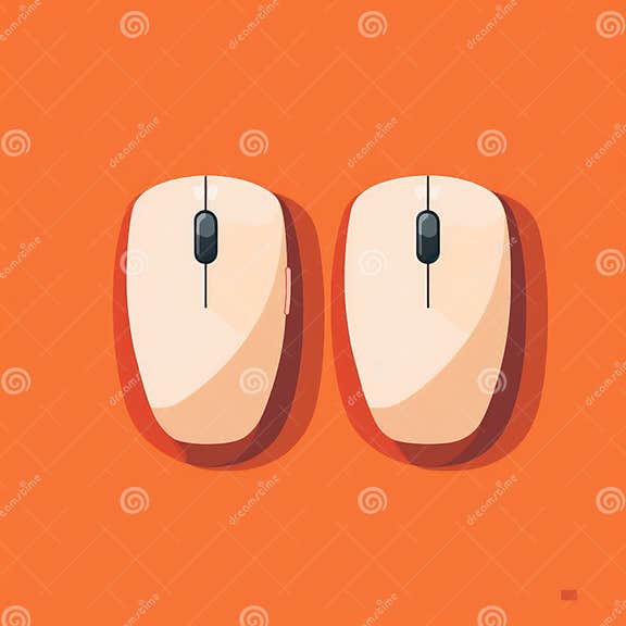 Flat Image of Computer Mice on Orange Background. Simple Vector Icon of Computer Mice. Digital ...