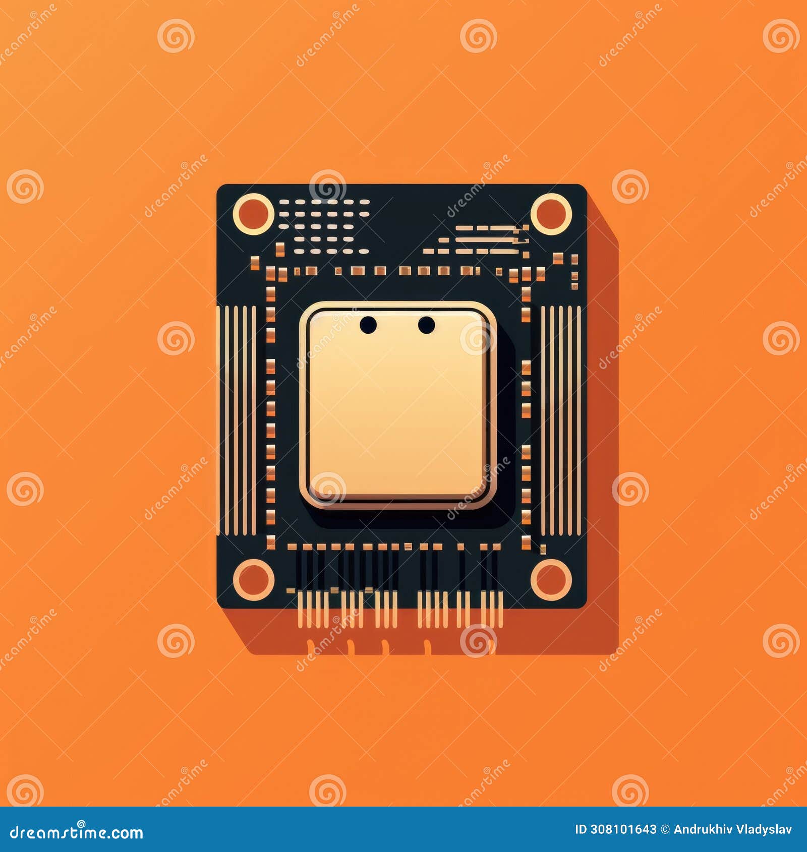 Flat Image of a CPU on an Orange Background. Simple Vector Icon of the ...