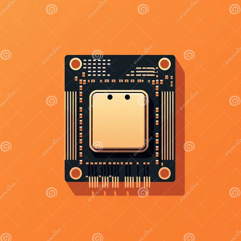 Flat Image of a CPU on an Orange Background. Simple Vector Icon of the ...