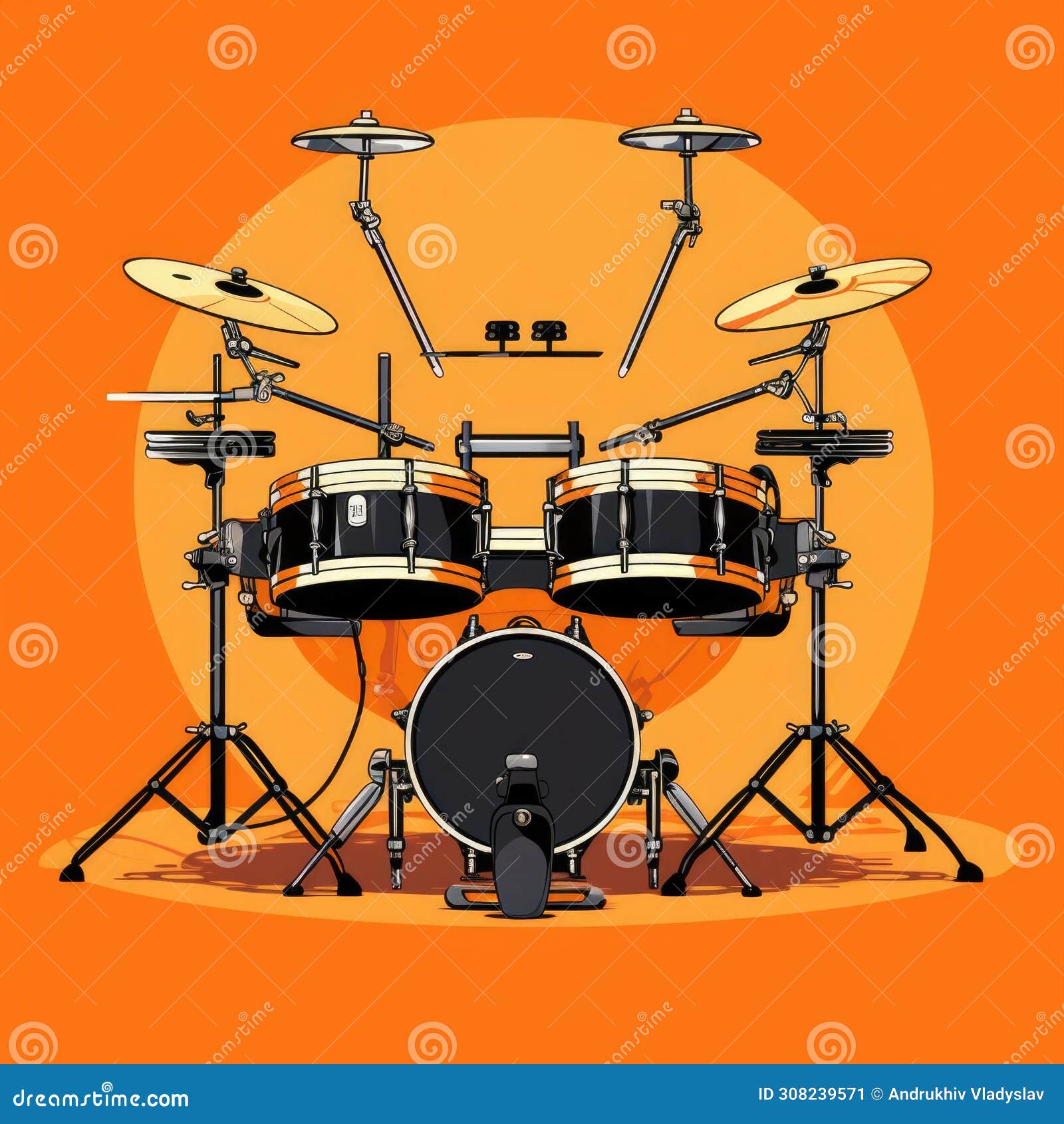Flat Image of Electronic Drums on Orange Background. Simple Vector ...