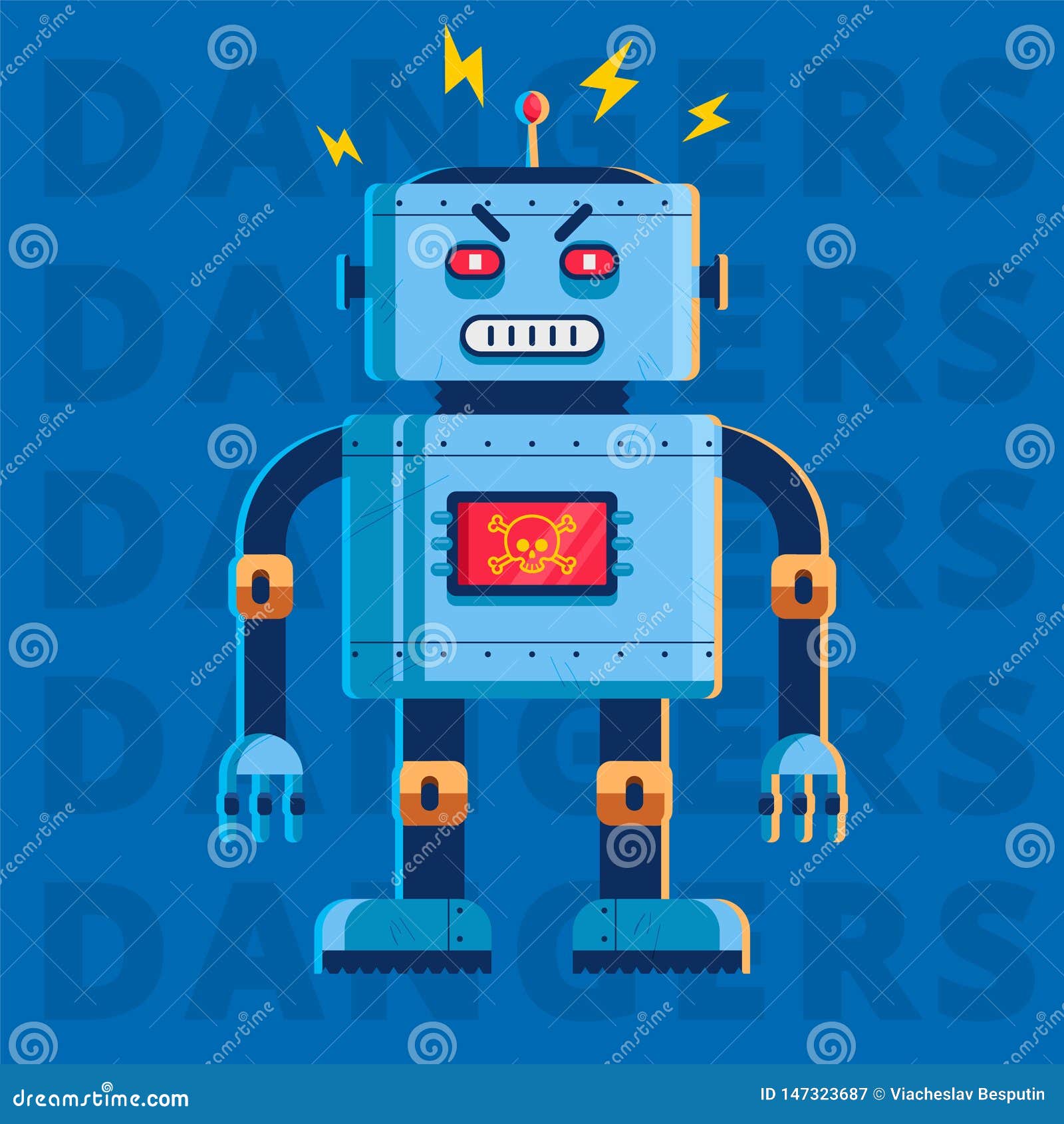 Flat Image of an Evil Killer Robot. he is Very Angry Stock Vector ...