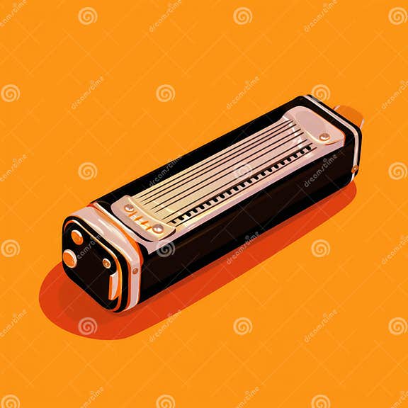 Flat Image of Harmonica on Orange Background. Simple Vector Image of a ...
