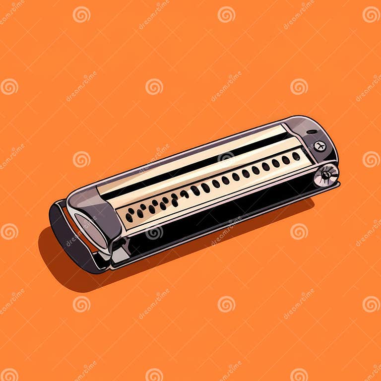Flat Image of Harmonica on Orange Background. Simple Vector Image of a ...