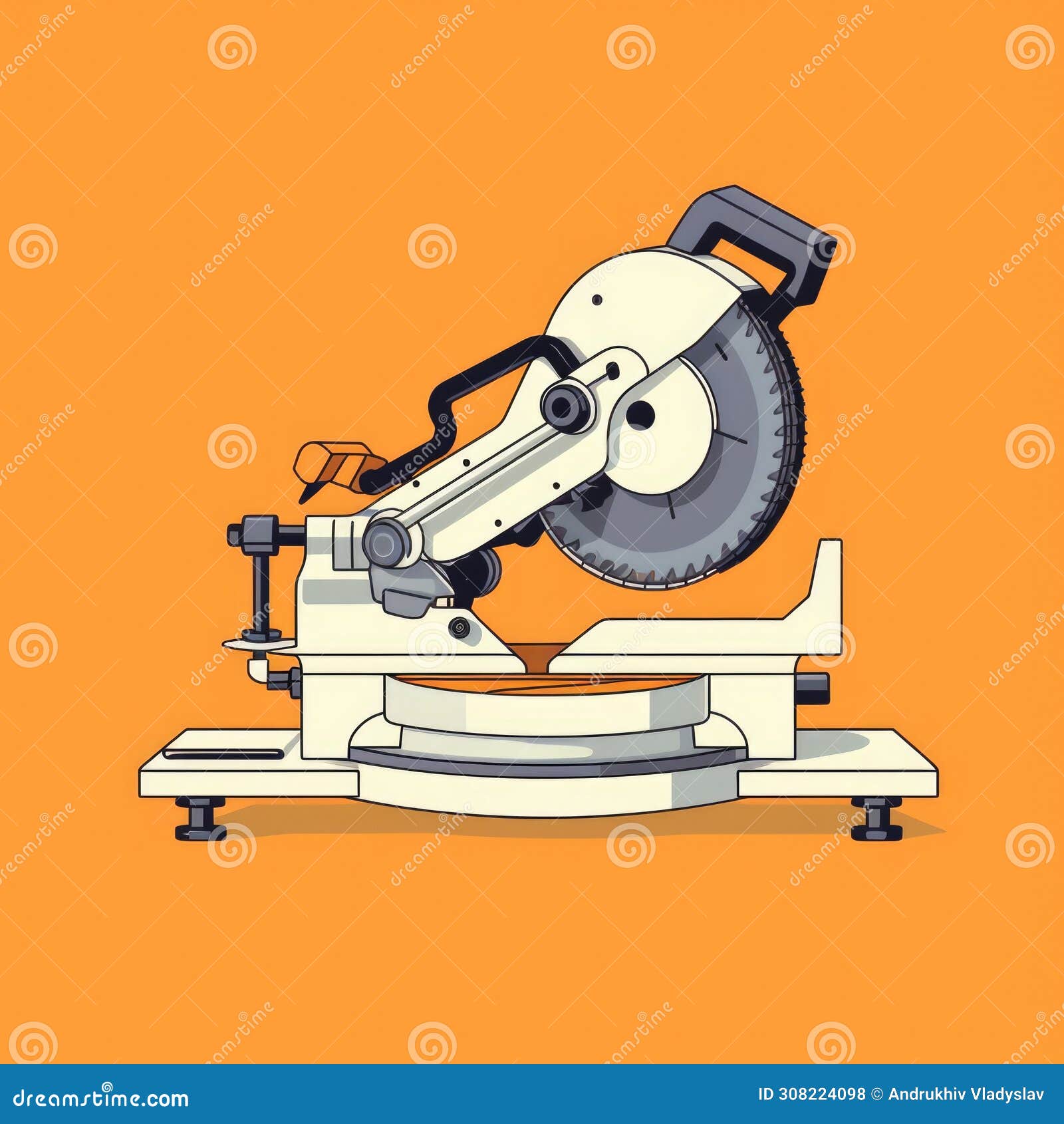 Flat Image Of A Miter Saw On An Orange Background. Simple Vector Image Of A Miter Saw. Digital ...